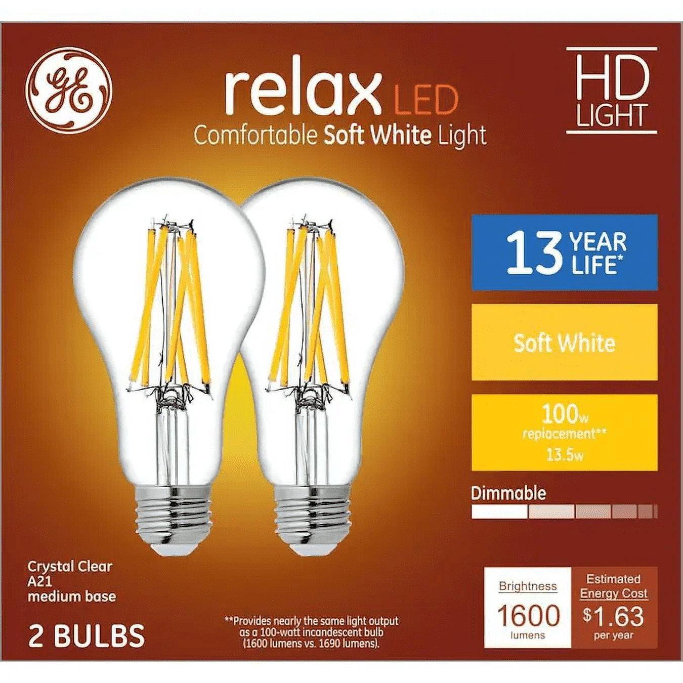 GE relax LED 100 watt equivalent A21 Soft White Dimmable LED Light Bulb ...