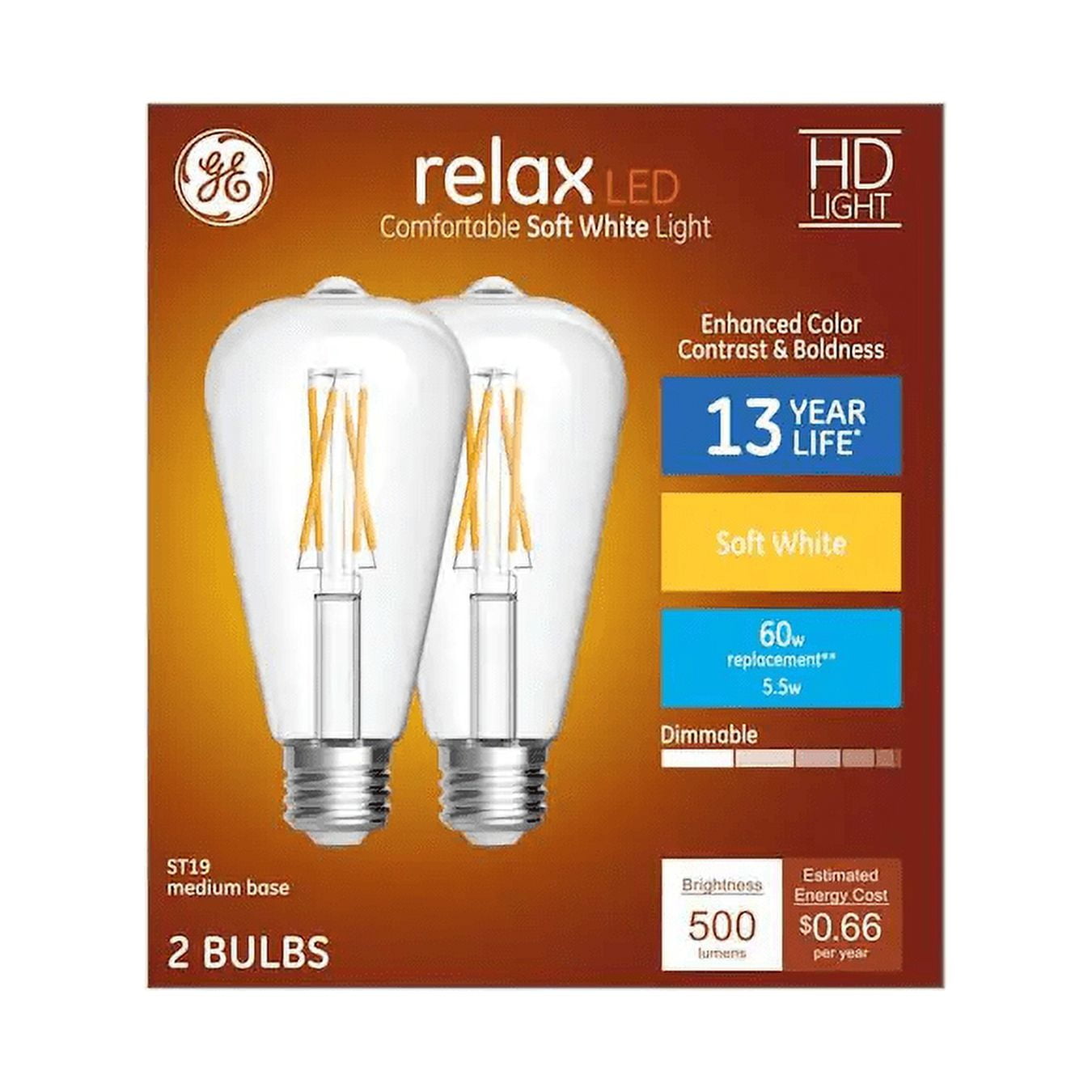 GE relax LED Vintage 60 watt equivalent ST19 Soft White Dimmable ...