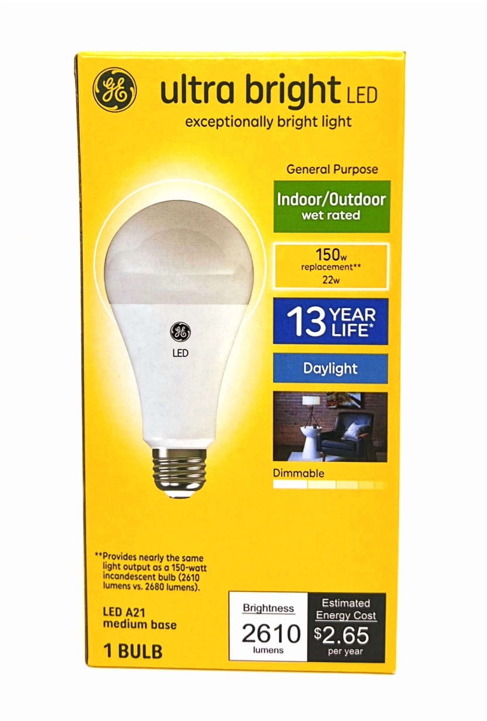 GE Ultra Bright LED A21 Light Bulb, 22W, 2610 Lumens, Dimmable ...