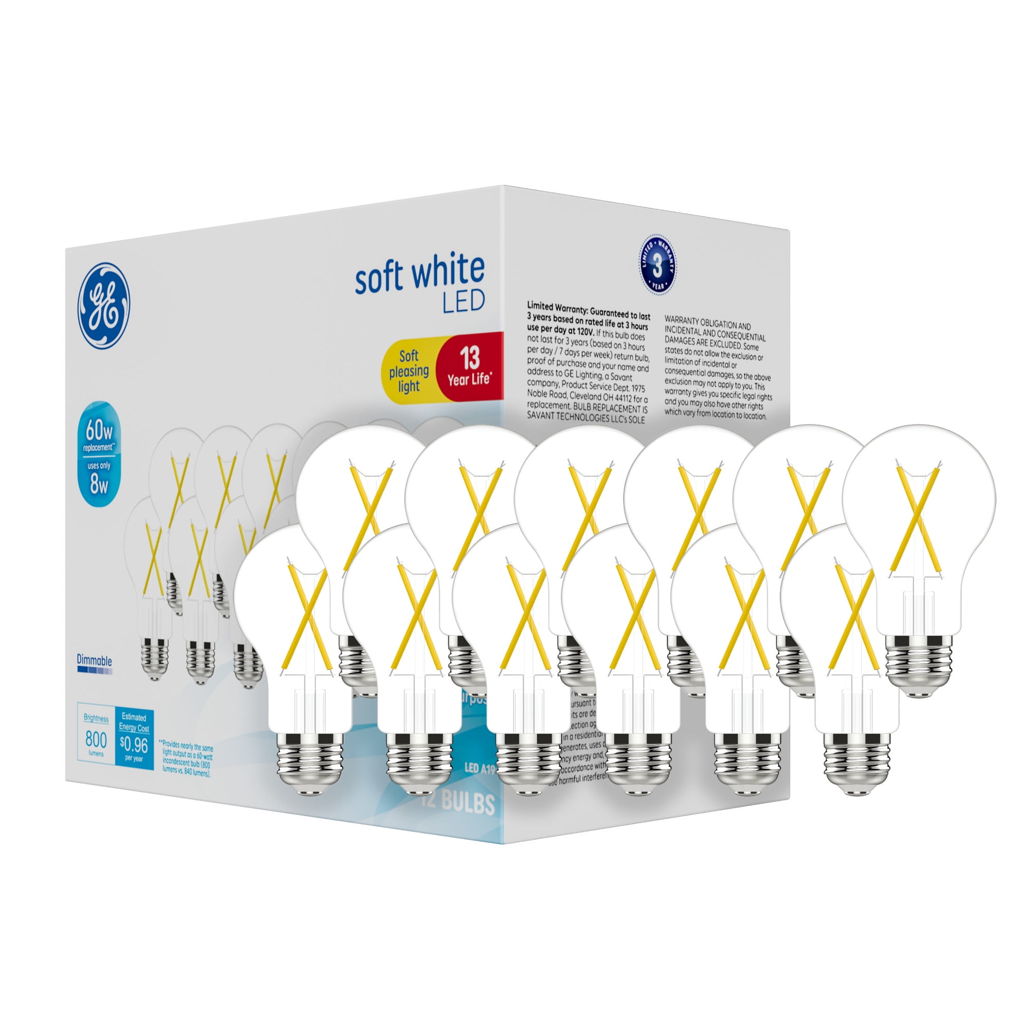 GE LED Light Bulbs, 60 Watt, Soft White, A19 Bulbs, Medium Base, Clear ...