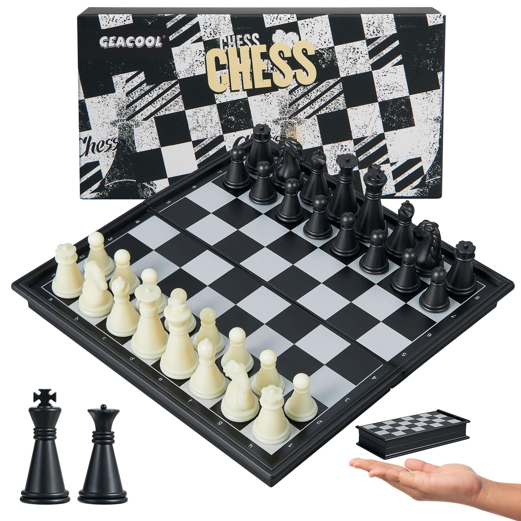 GEACOOL Mini Travel Chess DHF10 Set - Magnetic Portable Folding Chess ...
