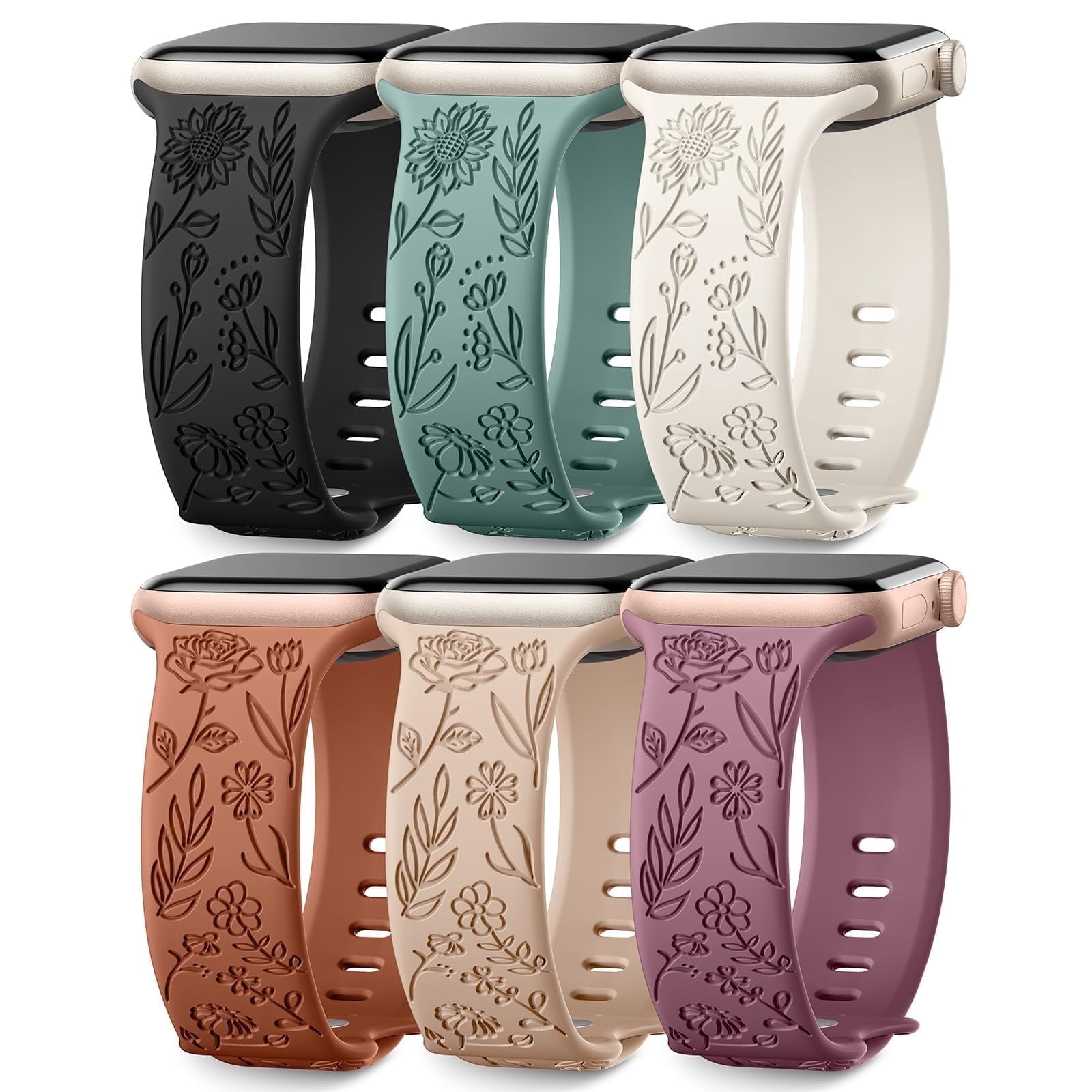 "GEAK Apple Watch Bands, Floral Silicone Straps for Women, Sizes 38 ...