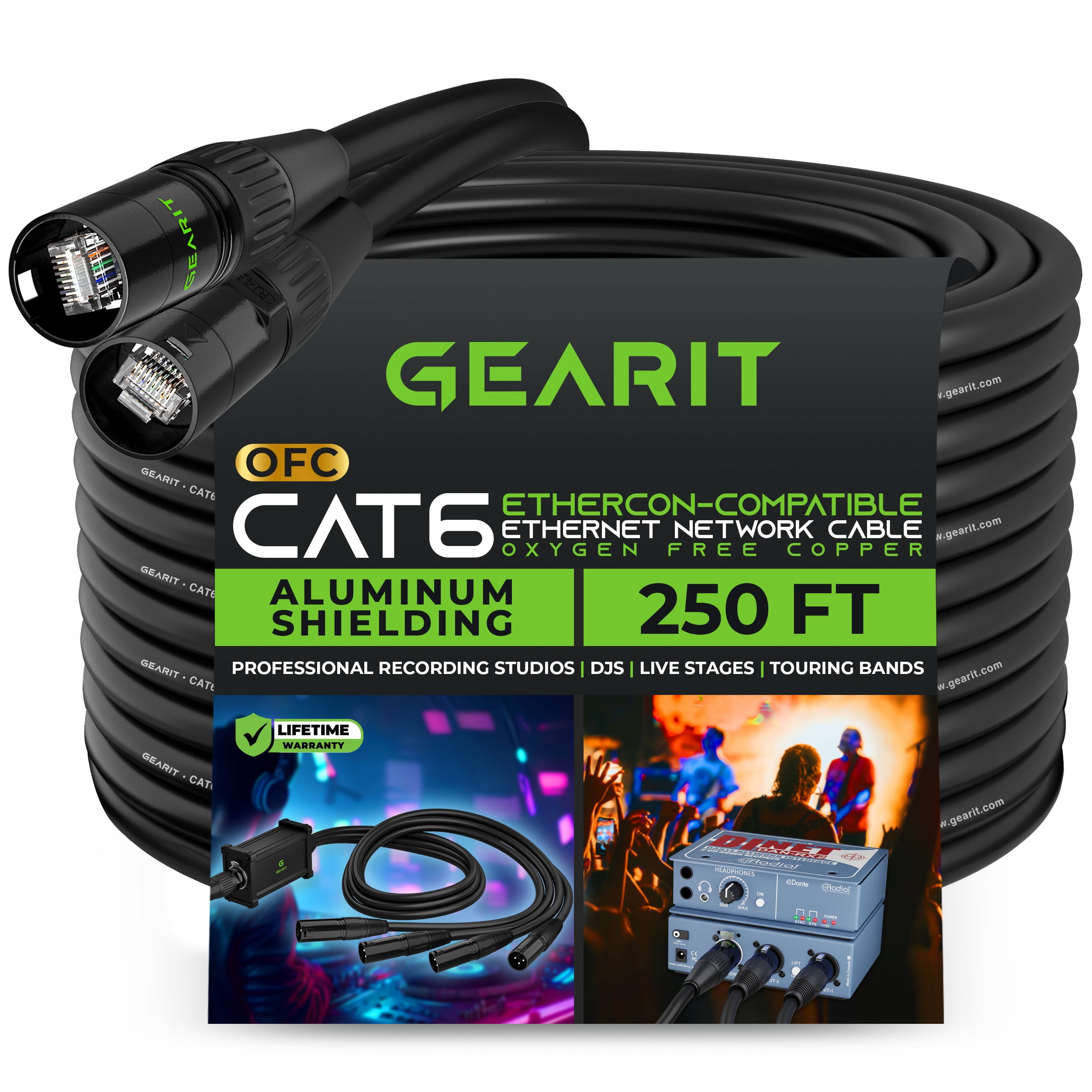 GEARit CAT6 Ethernet Cable, EtherCON-Compatible (250 Feet) RJ45 ...