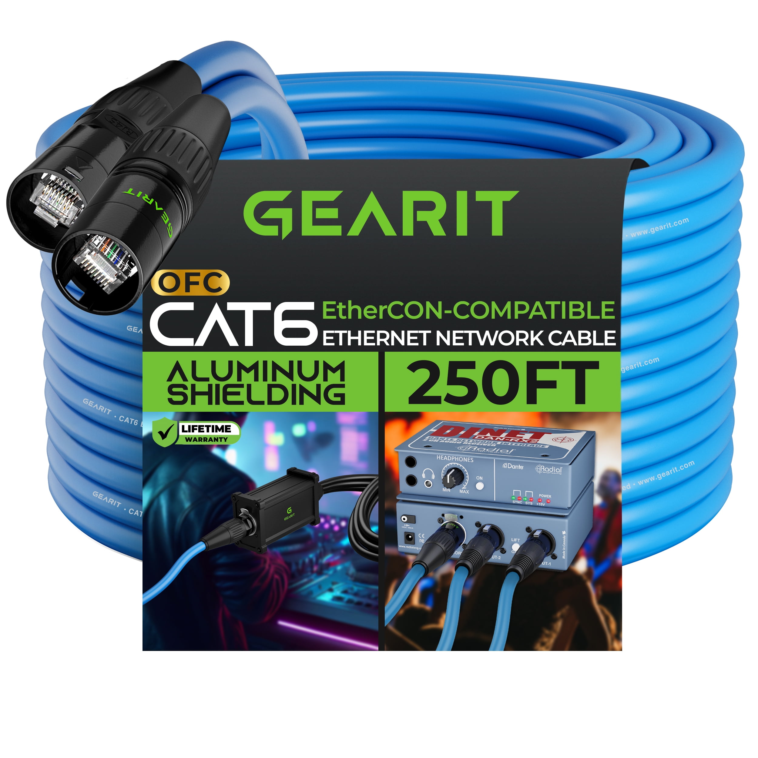 GEARit CAT6 Ethernet Cable, EtherCON-Compatible (250 Feet) RJ45 ...