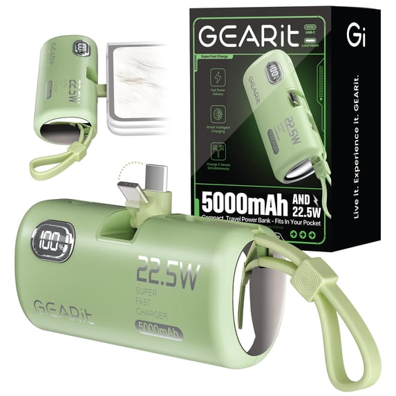 GEARit Dual Output 5000mAh Power Bank - Small Battery Pack with USB-C ...