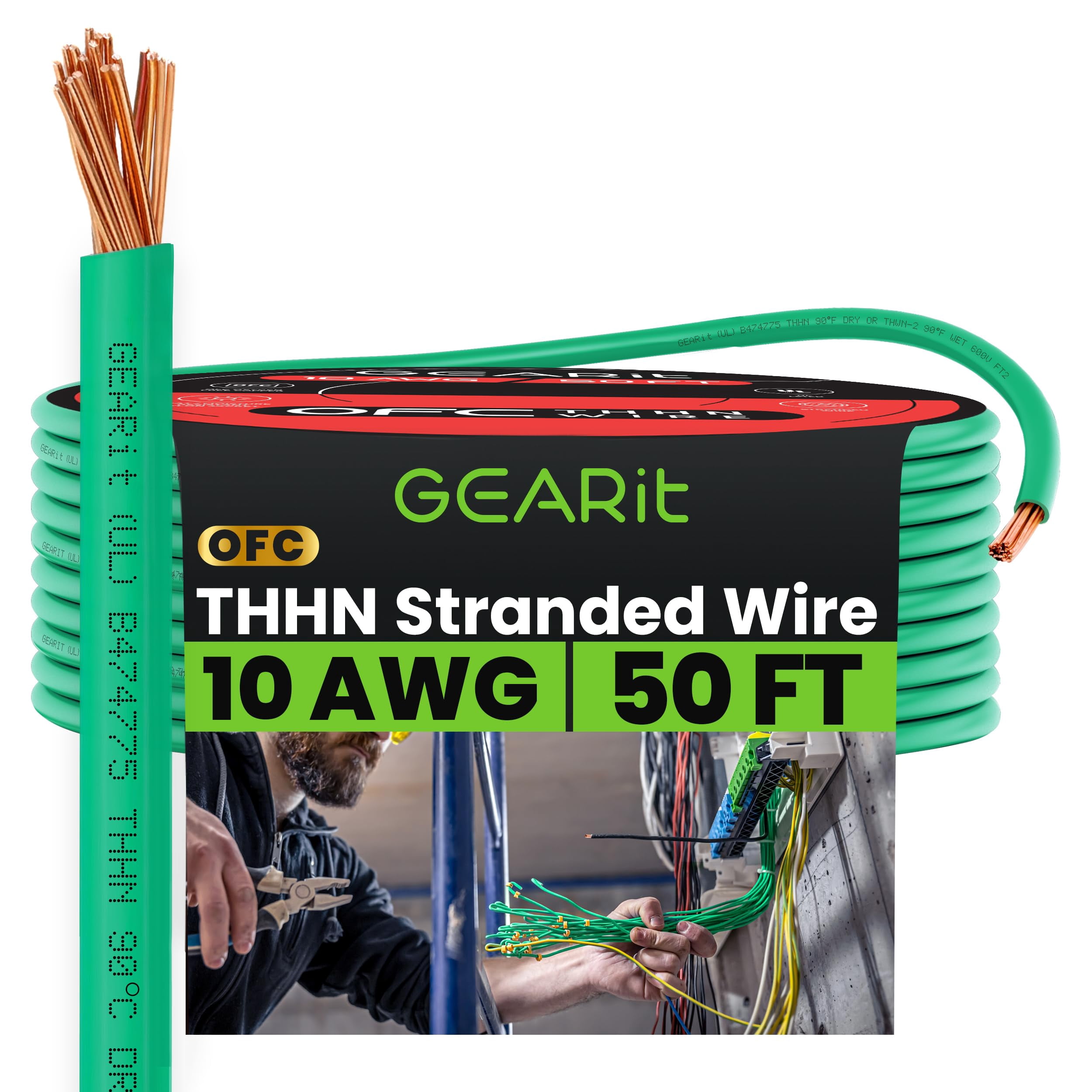 GEARit Stranded THHN Wire (10 Gauge, 50 Feet) 100% OFC Electrical ...