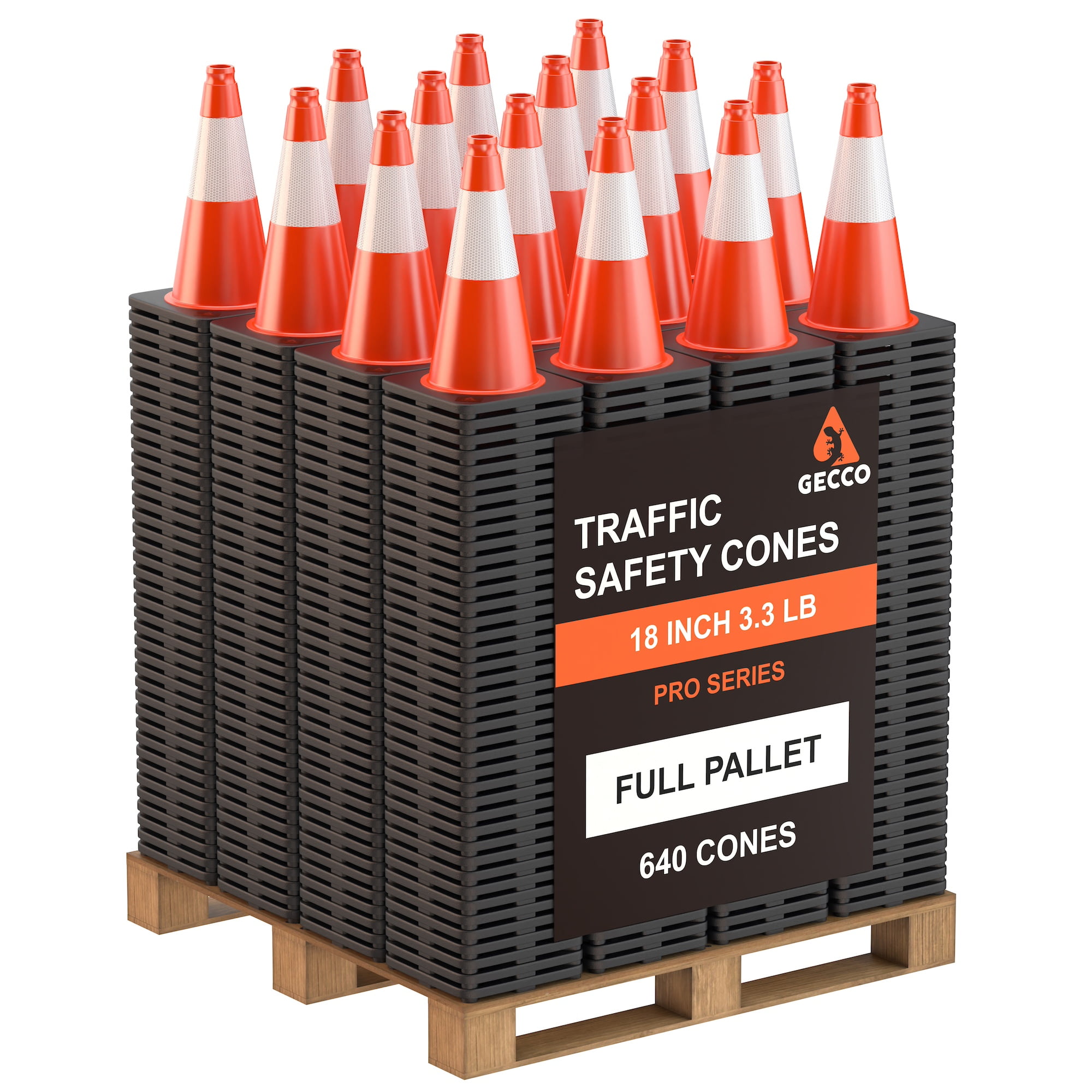 GECCO™ (640 Cones per Pallet) 18 Inch 3.3 Lb Orange Traffic Cones in ...