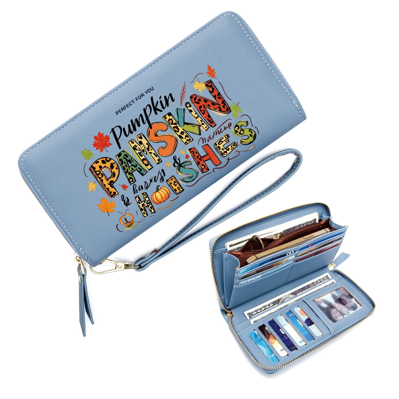 GEEAD Wallet with Large Capacity Zip for Women Removable Wrist Strap ...