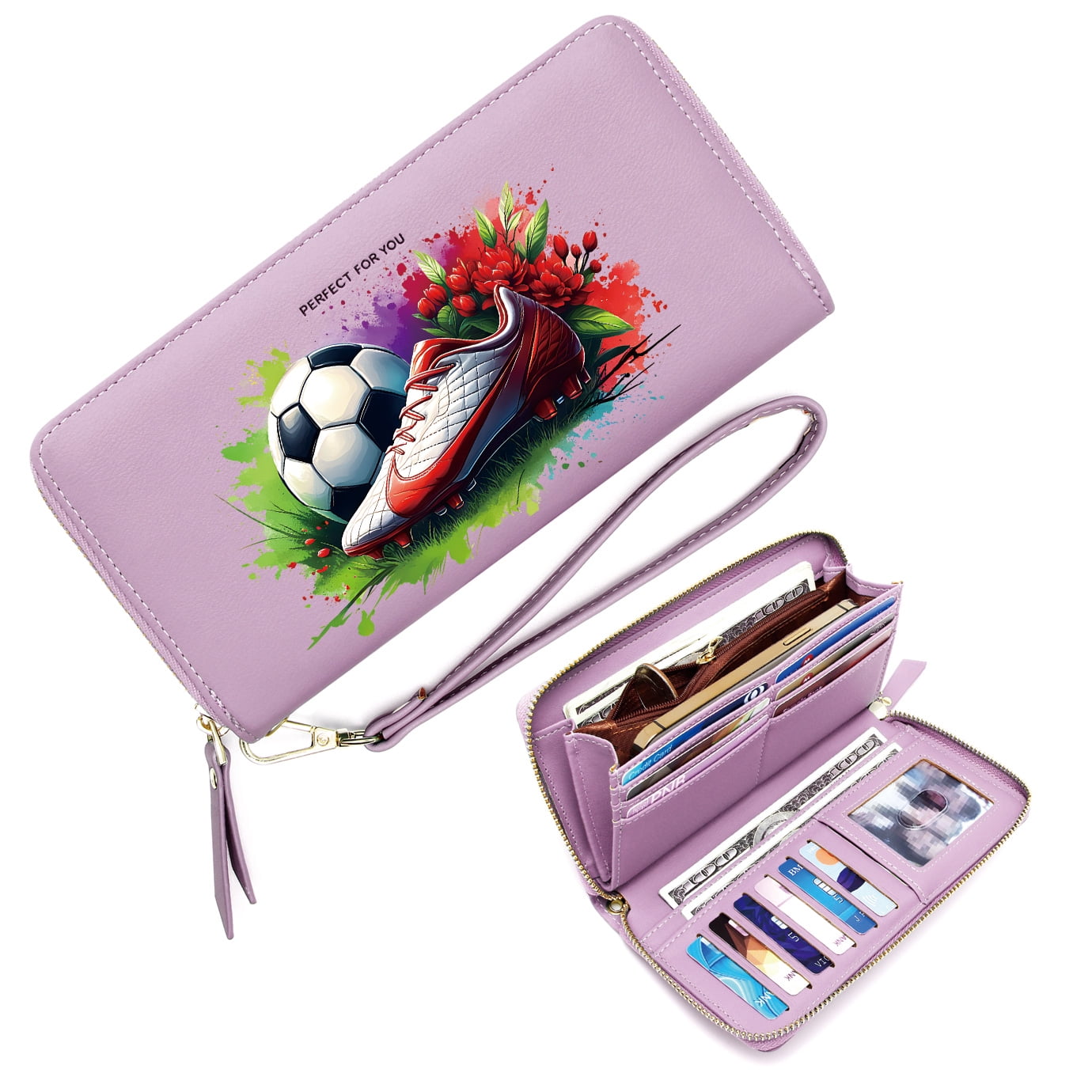 GEEAD Wallet with Zipper Pockets for Women Slim Long Wallet with Zipper ...