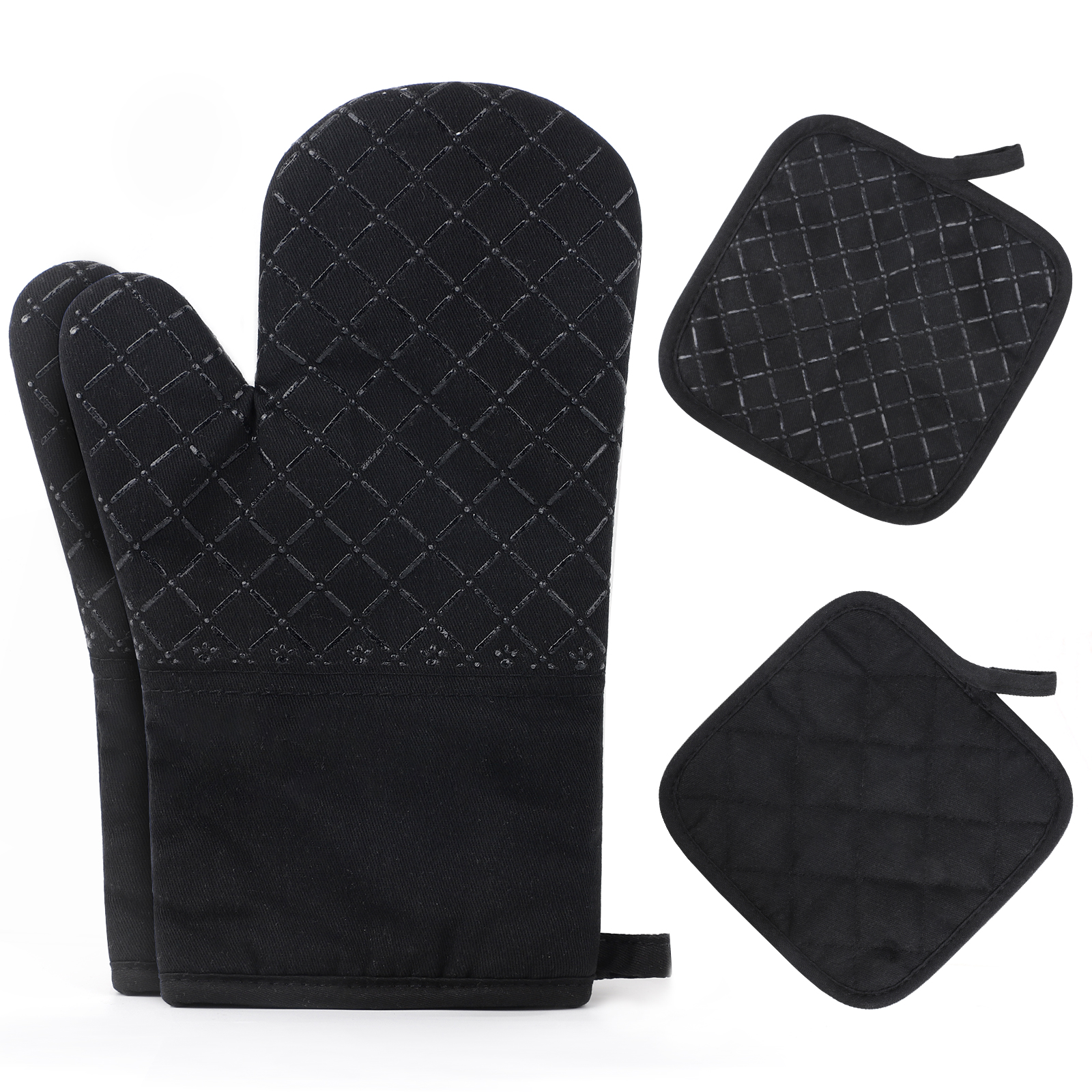 KLEX 15" Silicone Oven Mitts and Cotton Potholders 4pcs Set, 932°F Heat ...