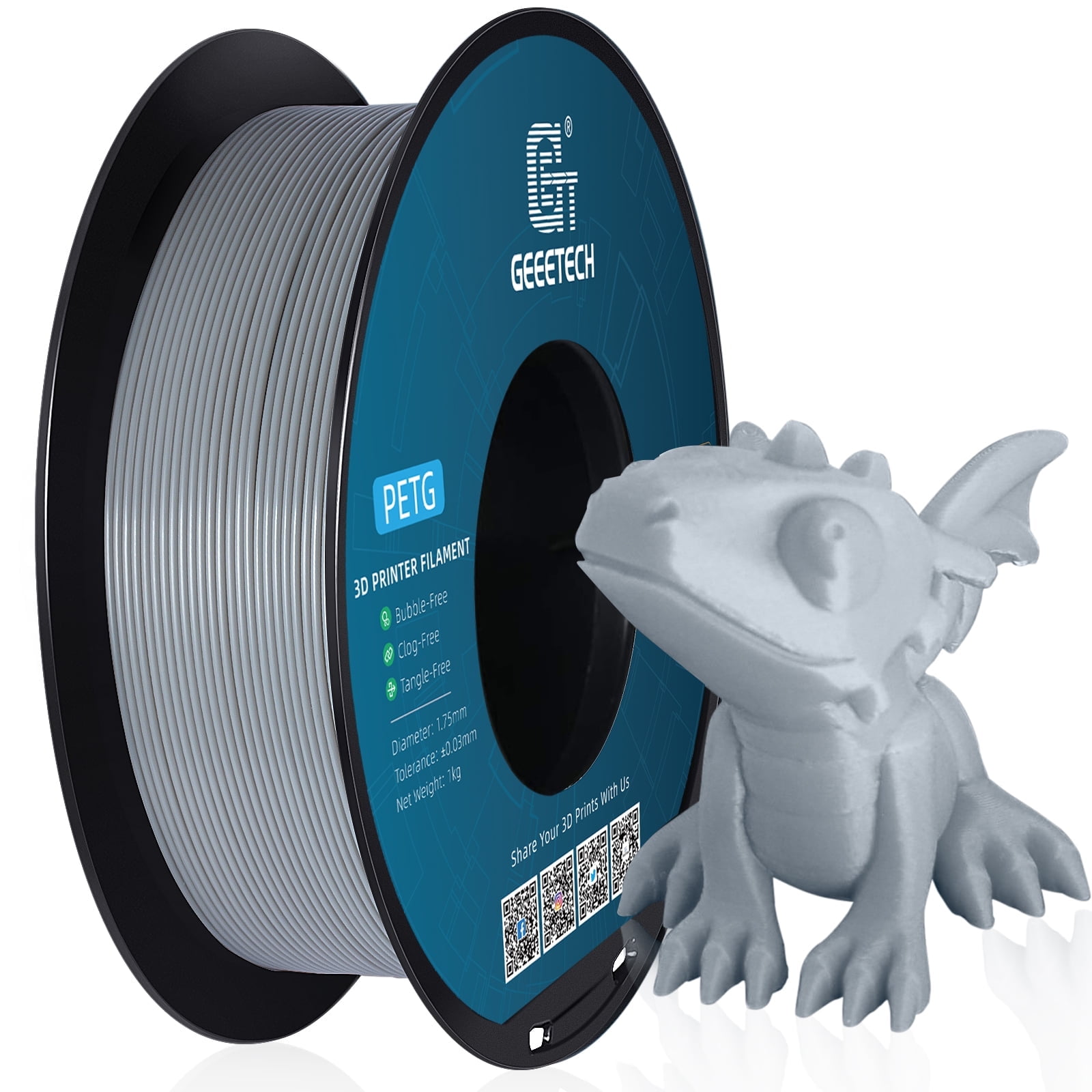 GEEETECH Grey PETG 3D Printer Filament 1.75mm, Dimensional Accuracy ...