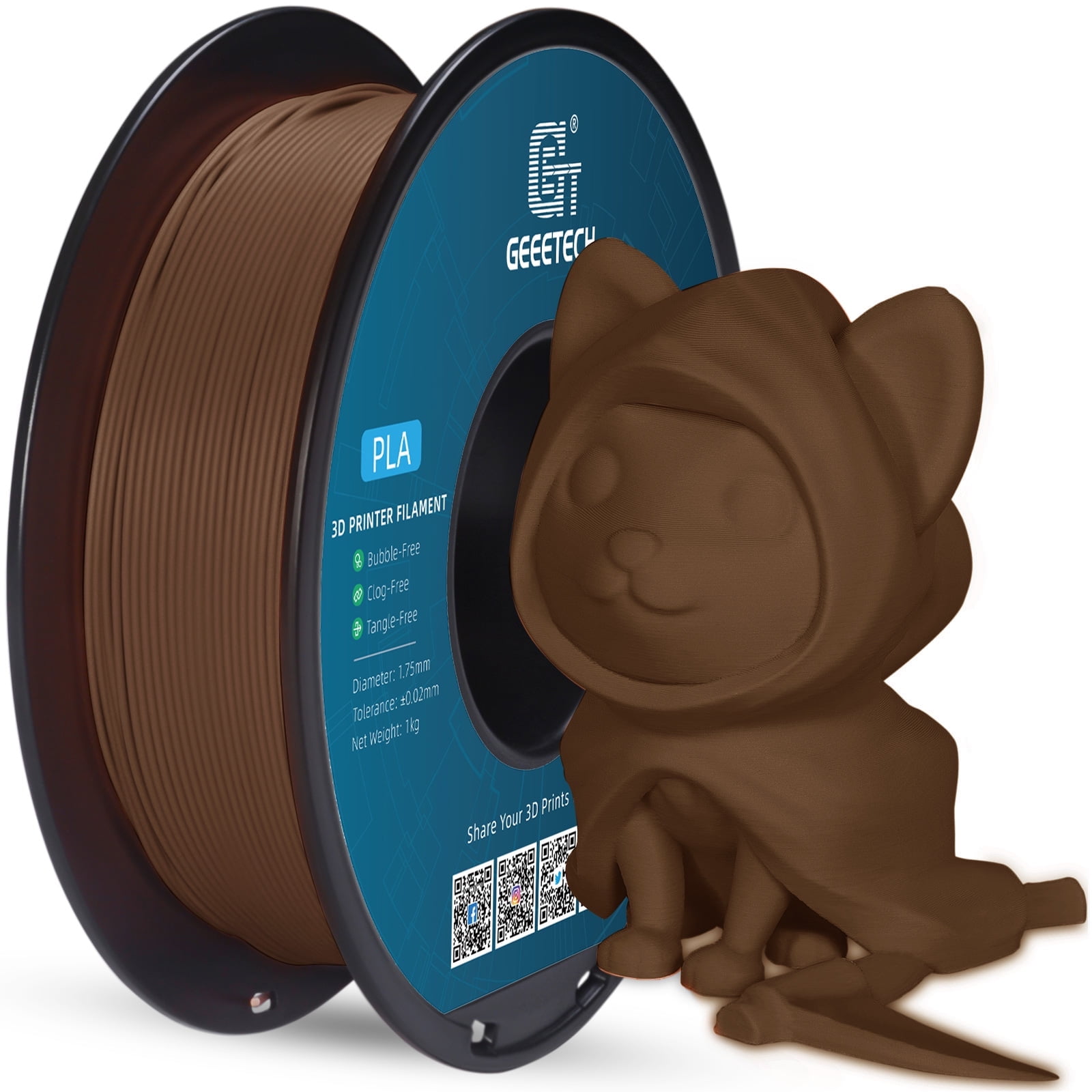 GEEETECH Matte PLA Filament Brown, 1.75mm Frosted 3D Printer Filament ...