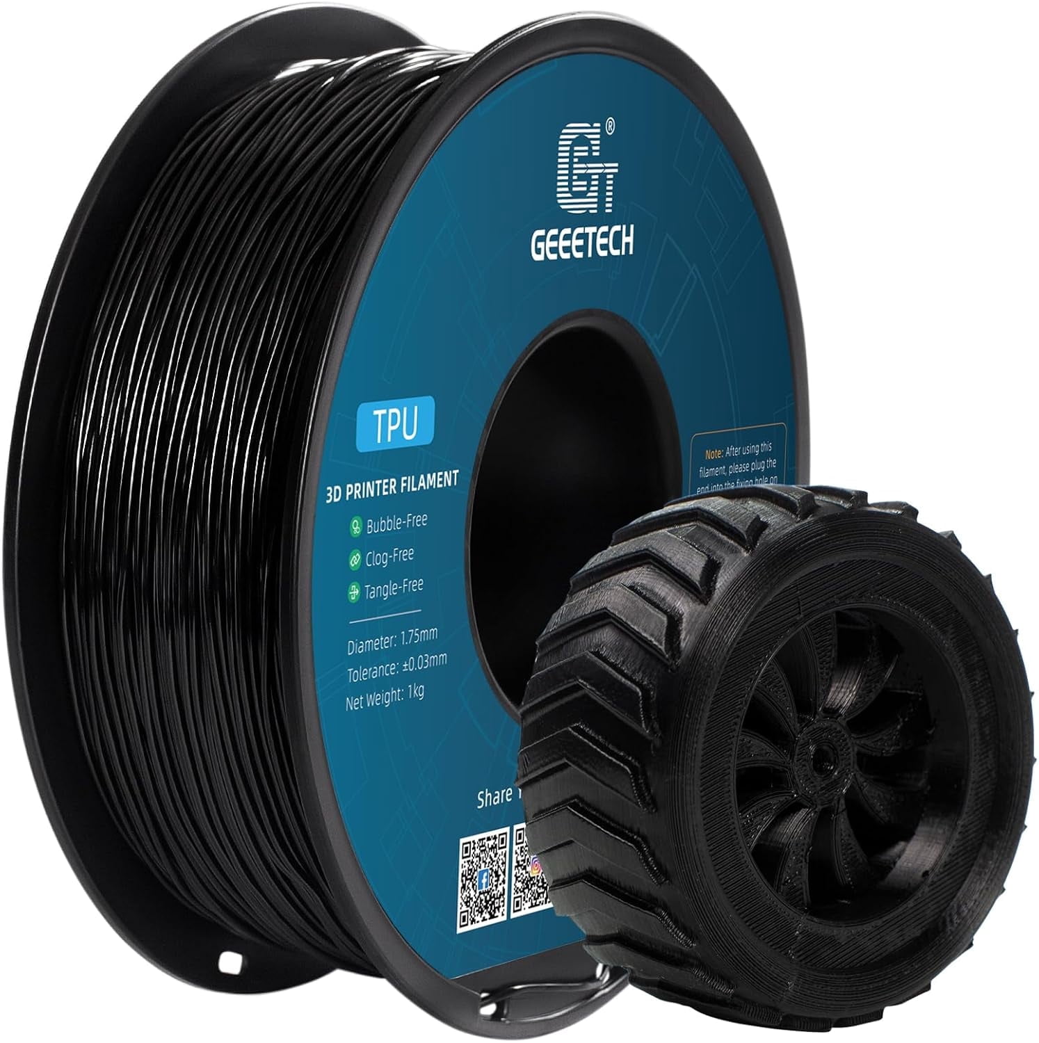 GEEETECH TPU Filament 1.75mm Flexible Soft 3D Printer Consumables Black ...