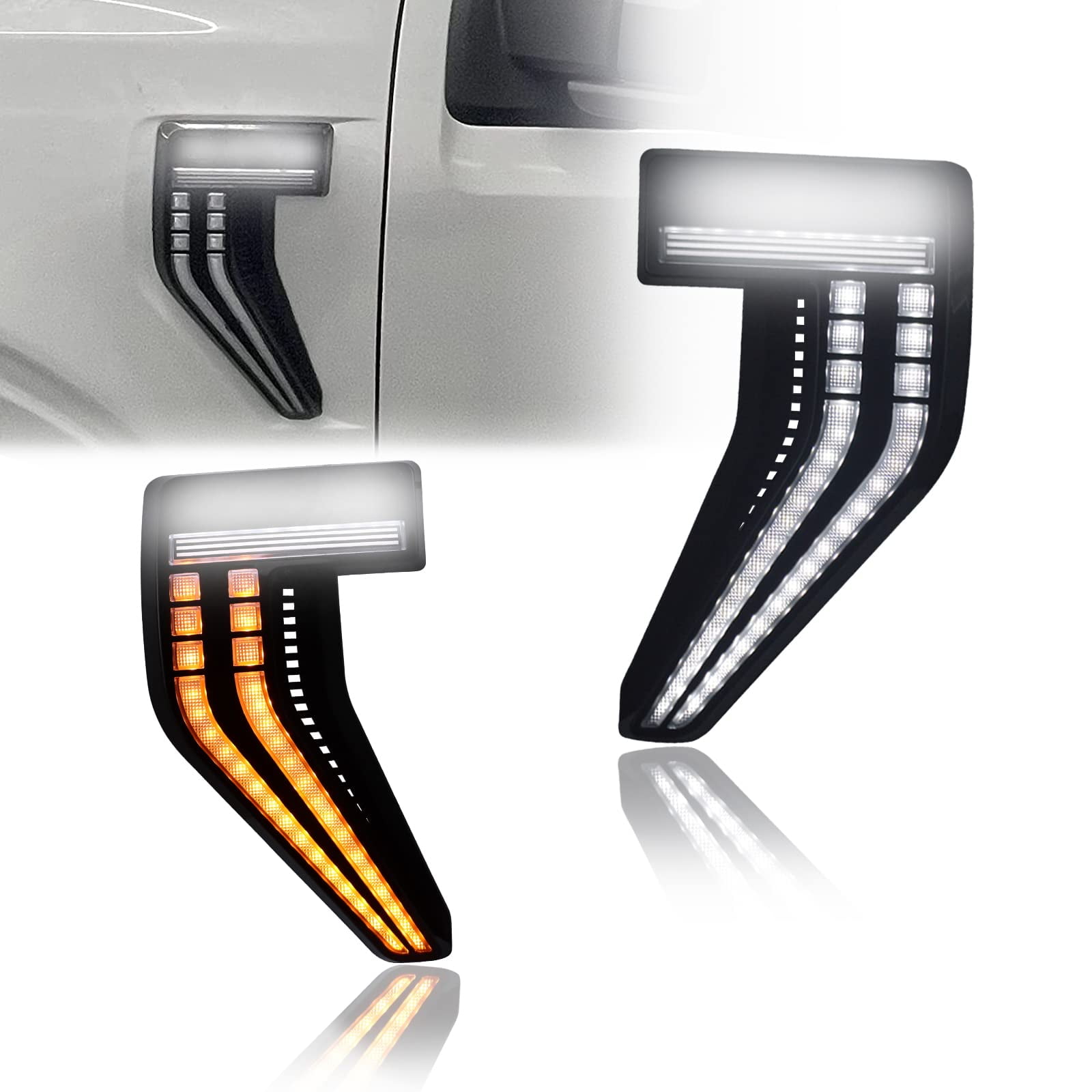 GEEGEETOP Smoked Housing Clear DHF10 LED Light Amber Sequential Flash Signal DRL Side Marker ...