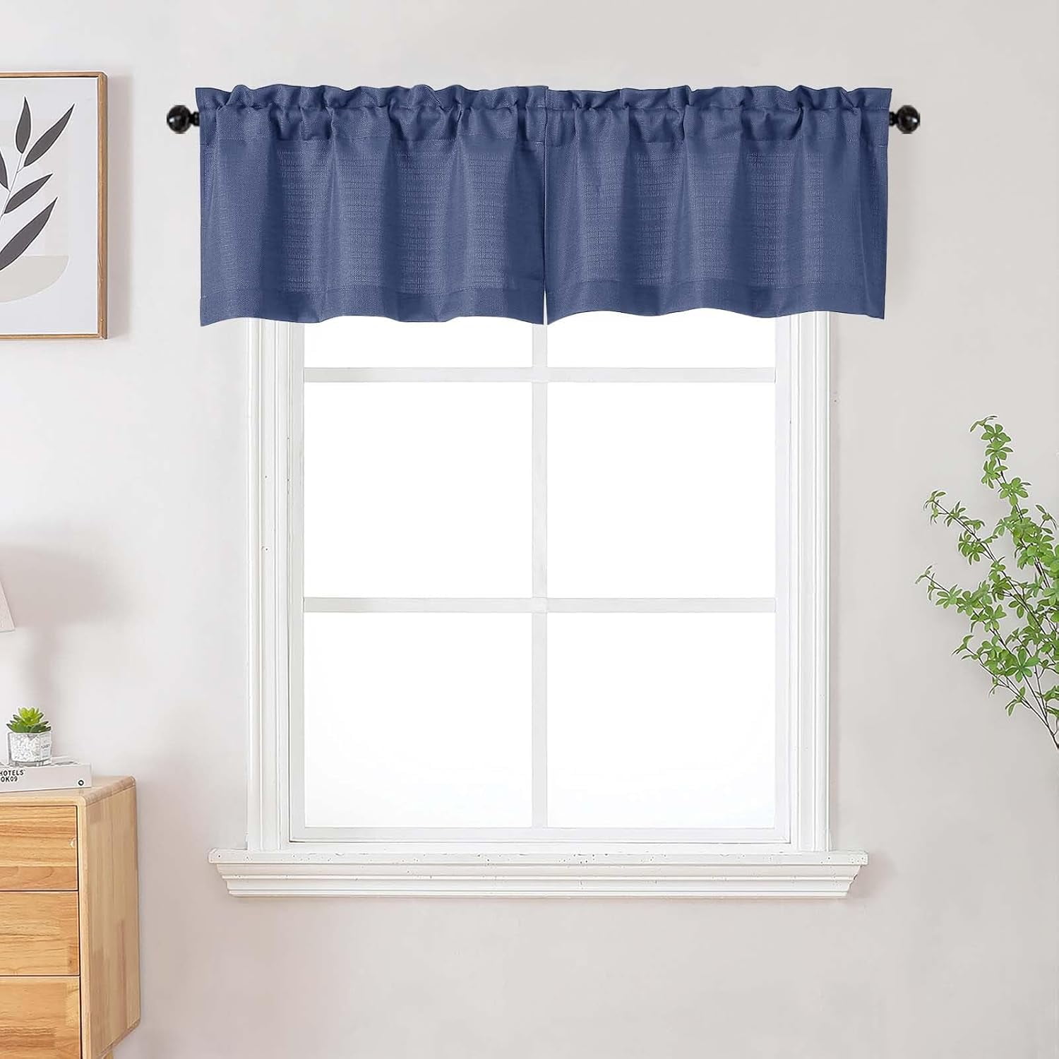 GEEHSA-Blue Valances for Windows 2 Panels, Soft Solid Airy Faux Linen ...