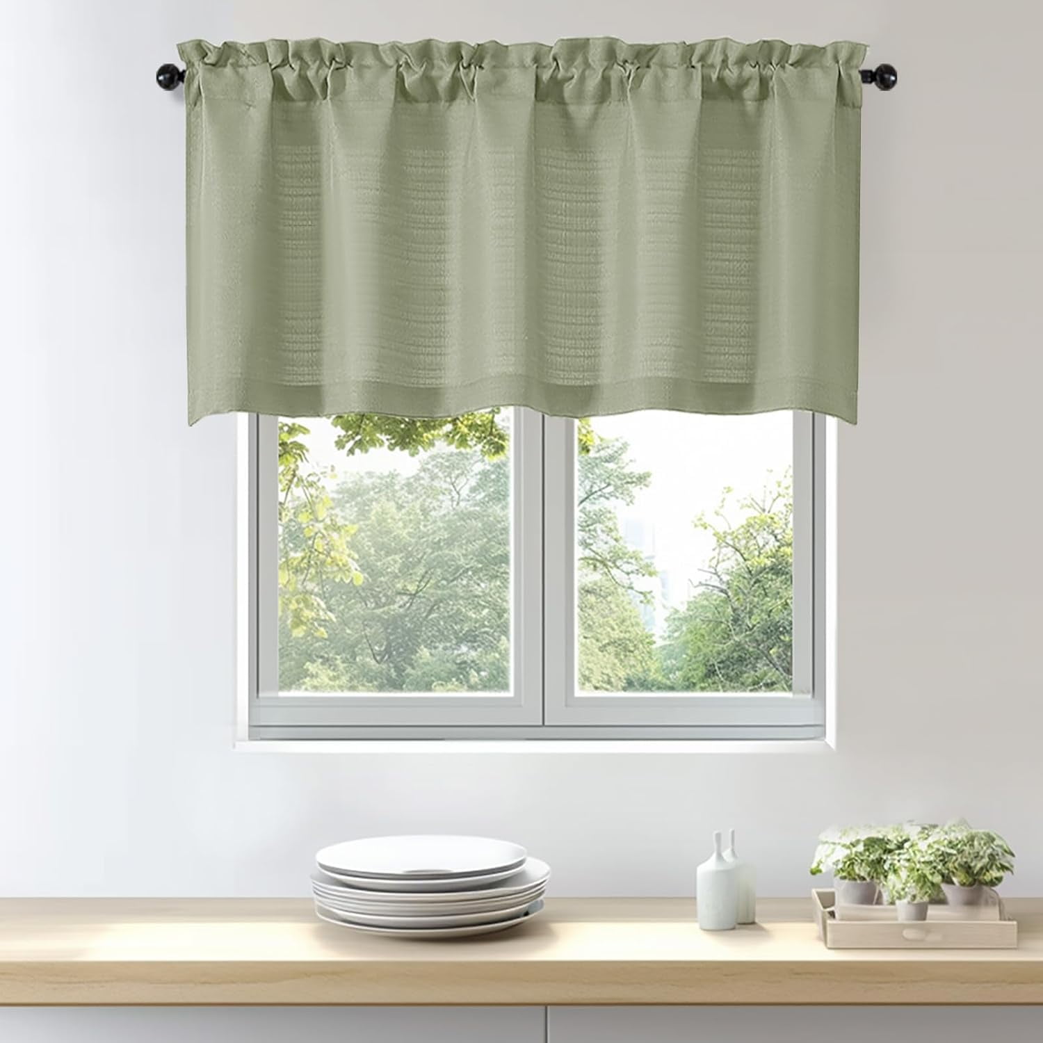 GEEHSA-Bob 1 PCS Green Valances for Windows, Faux Linen Textured ...