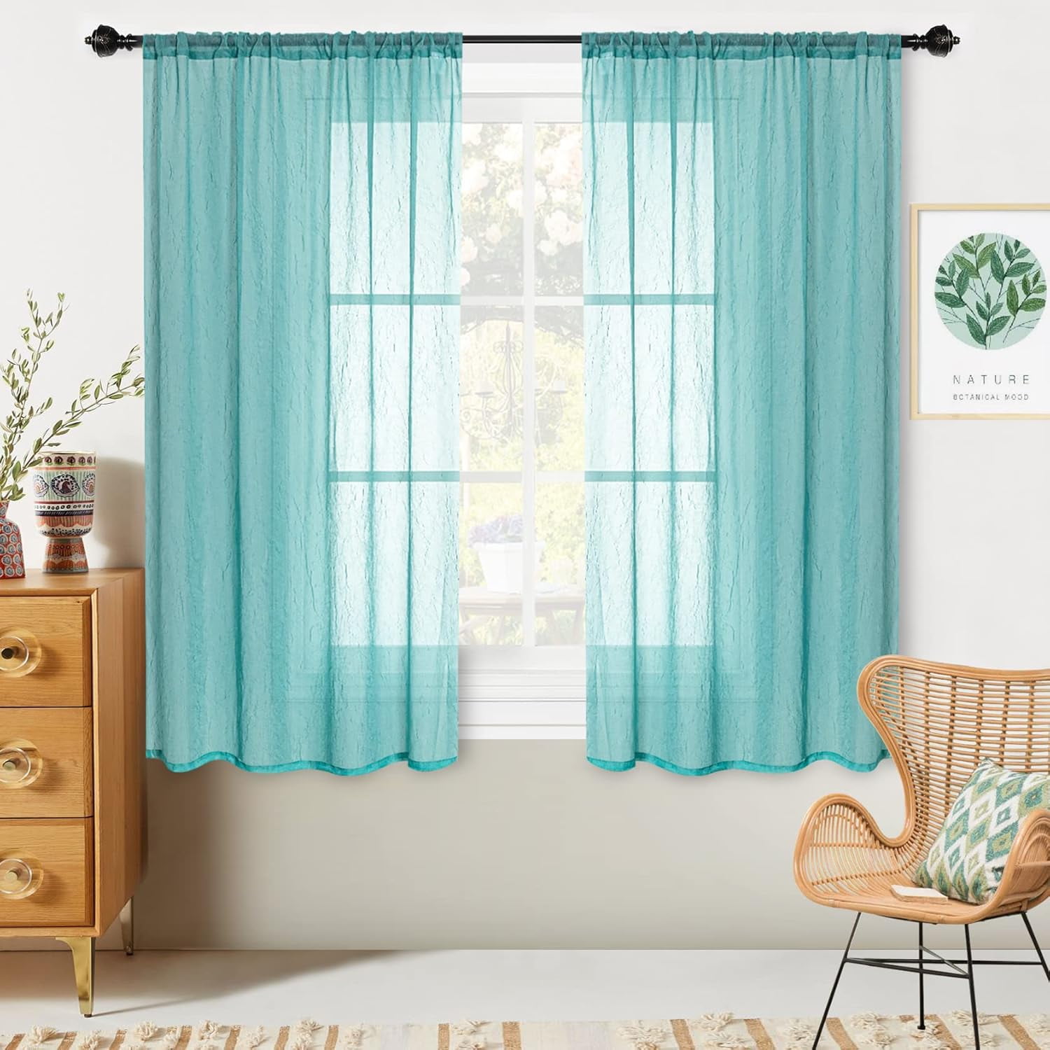 GEEHSA-Crushed Voile Sheer Curtains for Living Room Rod Pocket Window ...