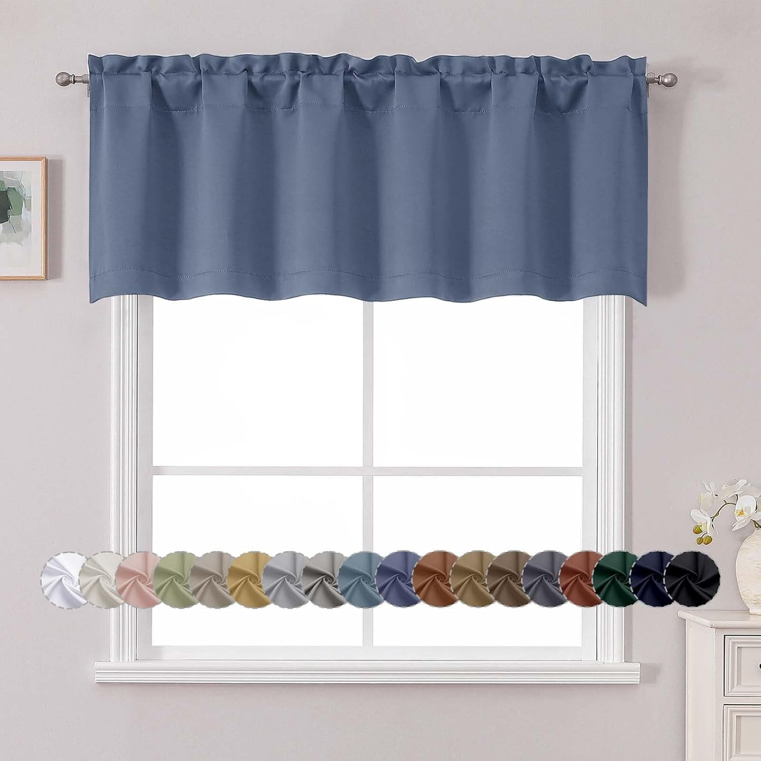 GEEHSA-Denim Blue Valance for Window, Blackout Small Kitchen Curtain ...