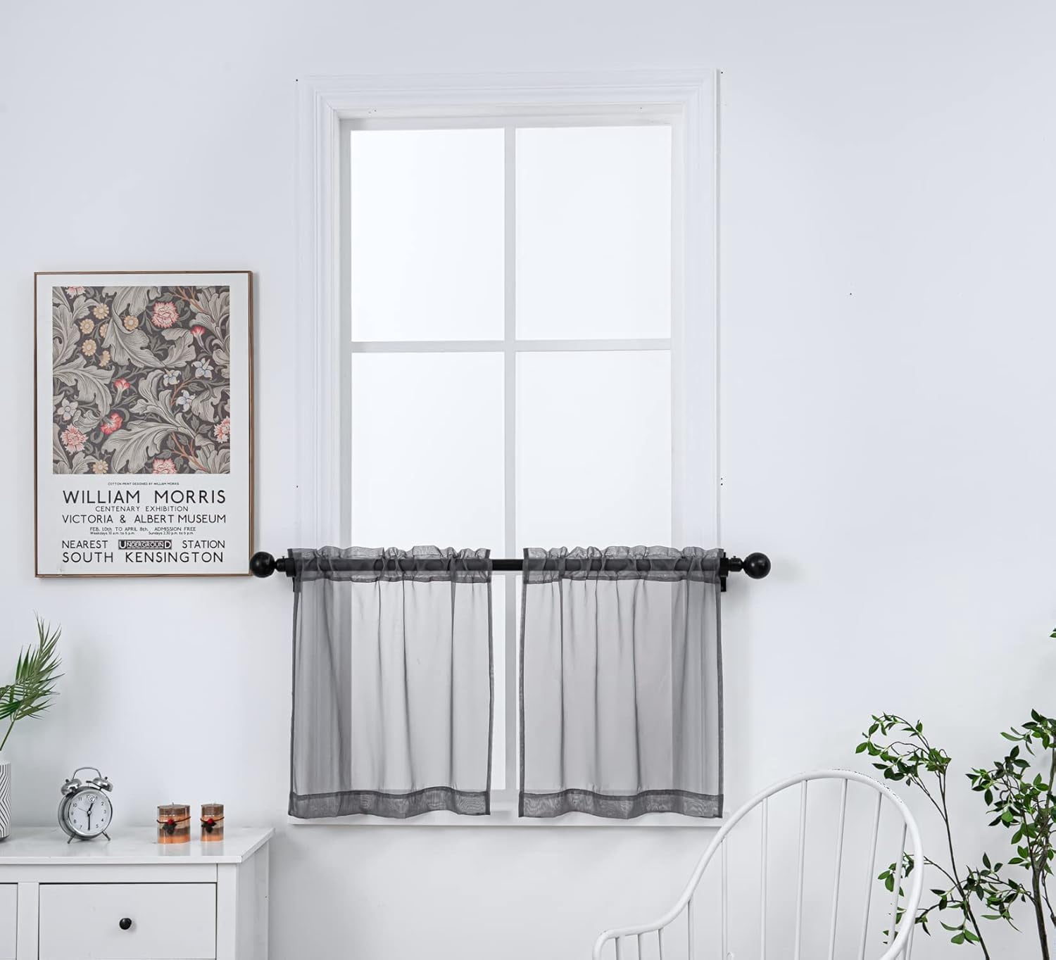 GEEHSA-Grey Sheer Tier Curtains 24 inch Length,Short Half Window ...