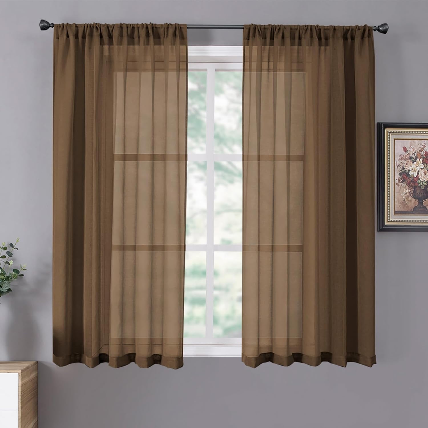 GEEHSA-Short Sheer Curtains Linen Textured Bedroom Curtain Sheers Light ...