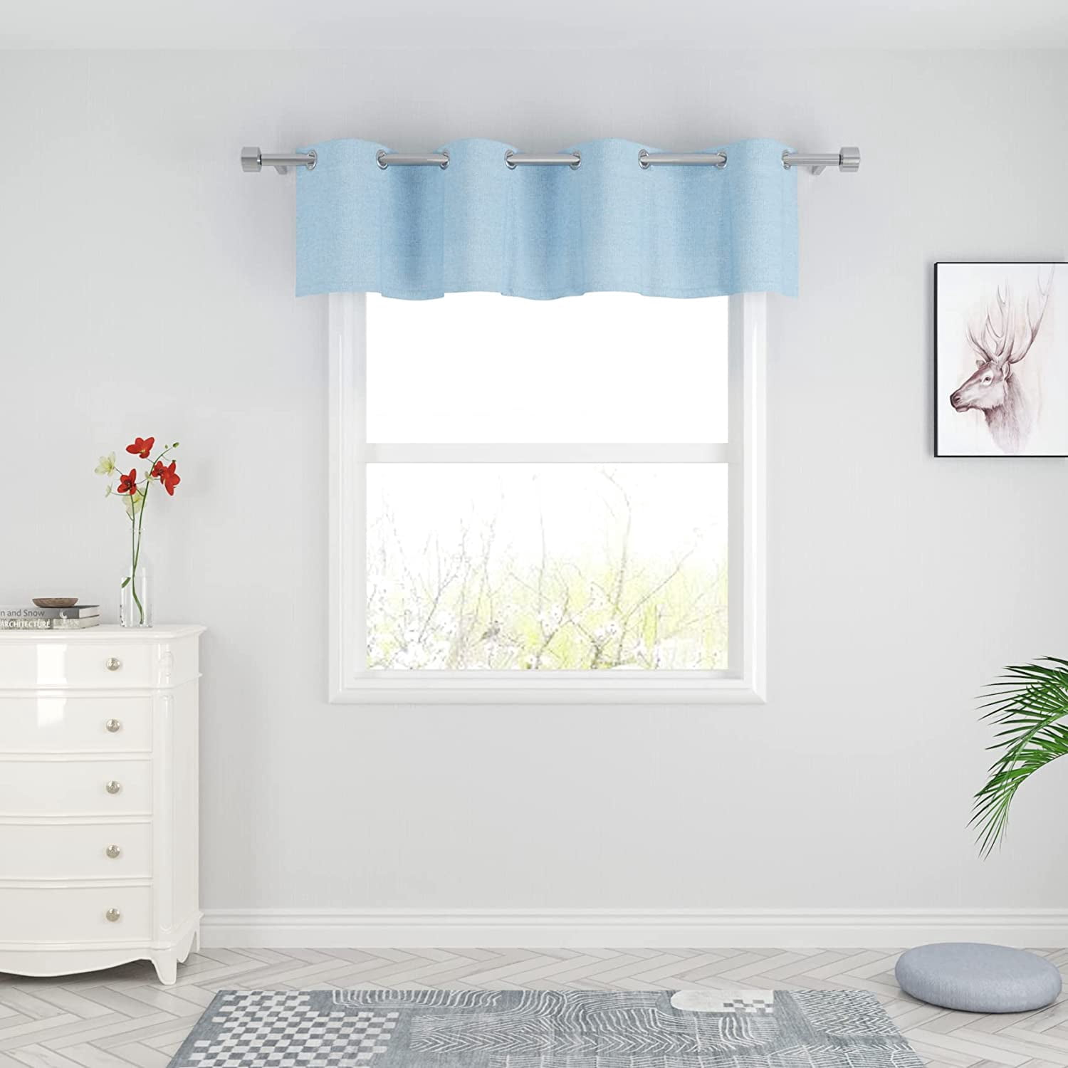GEEHSA-Sky Blue Valance Curtains 18 inches Long Kitchen Short Small ...