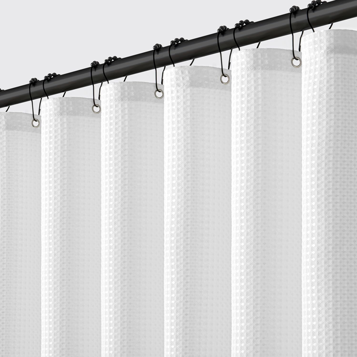 GEEHSA-Stall Waffle Weave Fabric Stand Up Shower Bath Curtain with 6 ...