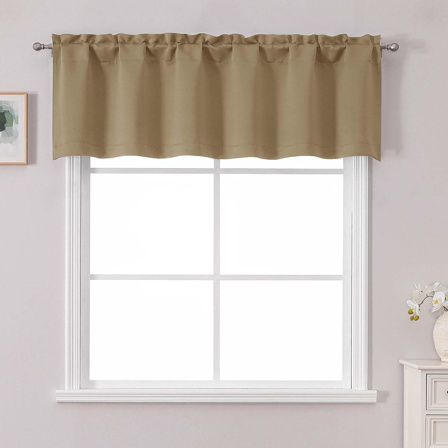 GEEHSA-Taupe Kitchen Valance for Windows, Room Darkening Small Window ...