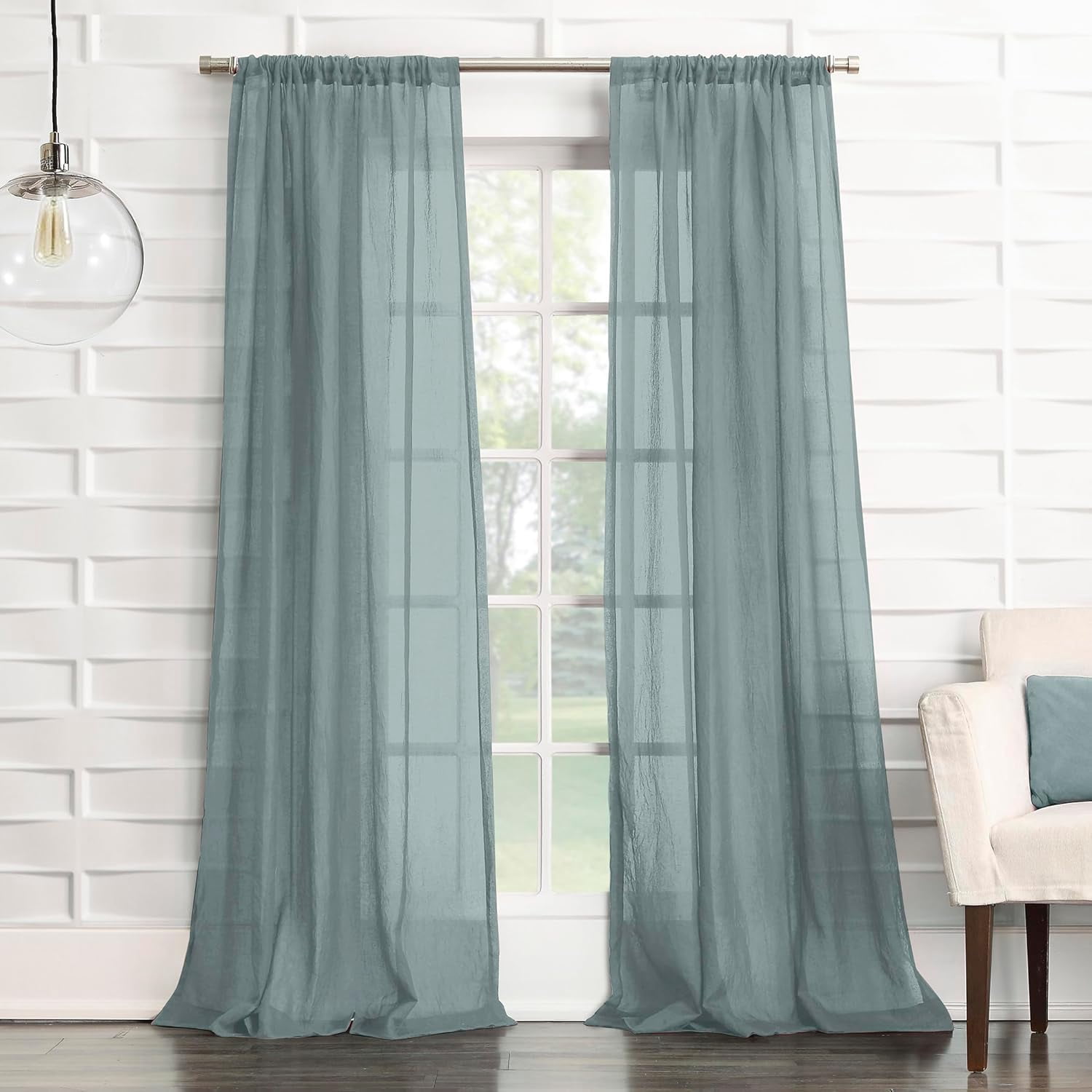 GEEHSA-Tayla Crushed Texture Semi-Sheer Rod Pocket Curtain Panel, 50" x ...