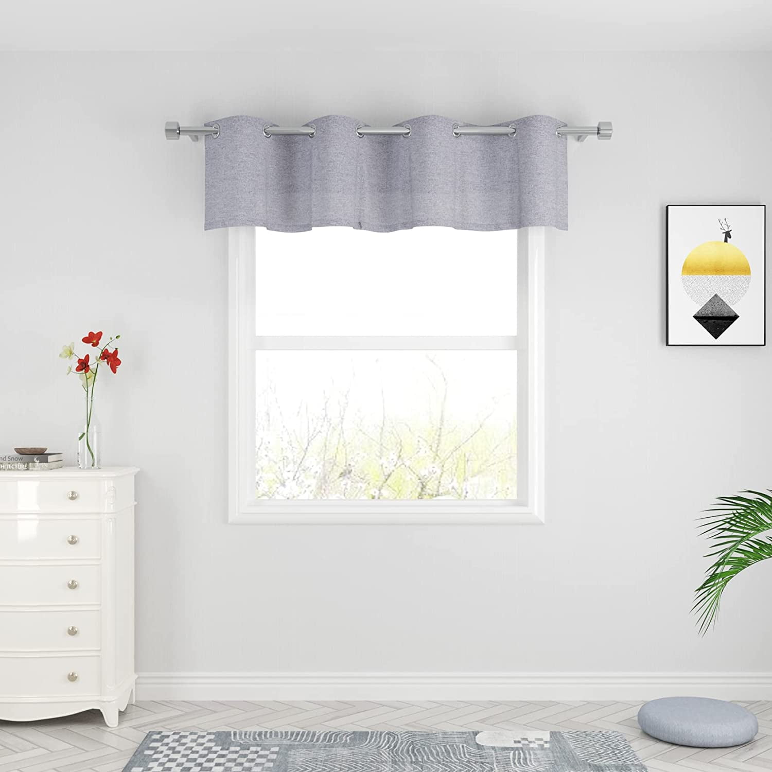 GEEHSA-Valance Curtains Grey 18 inch Length Kitchen Short Small Mini ...