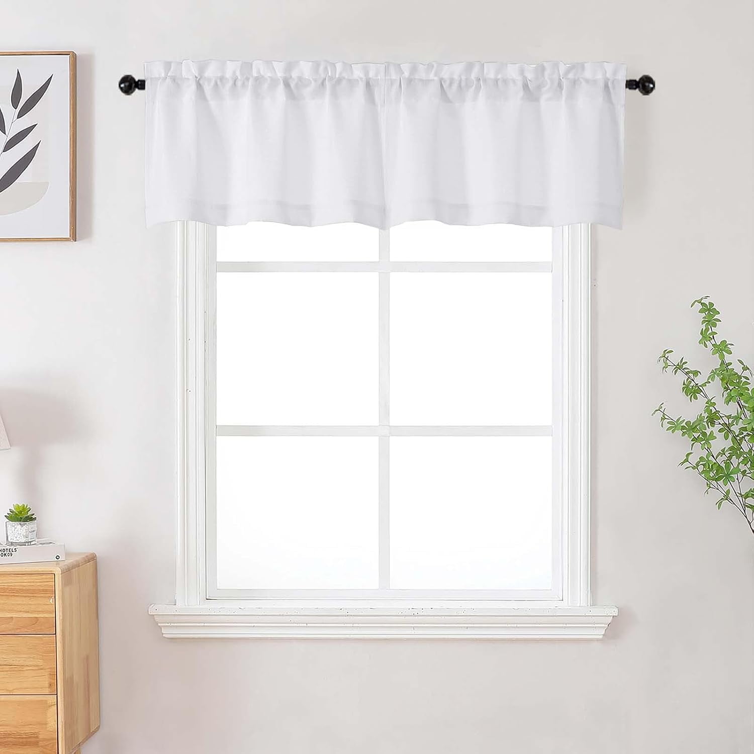 GEEHSA-White Valances for Windows 2 Panels, Soft Solid Airy Faux Linen ...