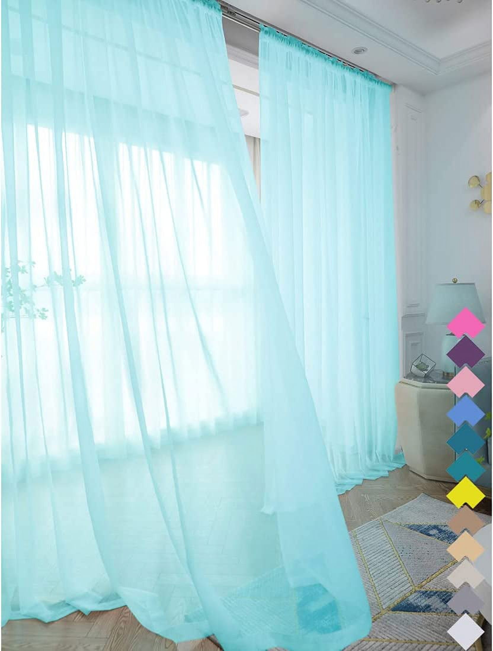 GEEHSA-Window Lake Blue Sheer Curtains 95 Inches Long 2 Panels Sheer ...