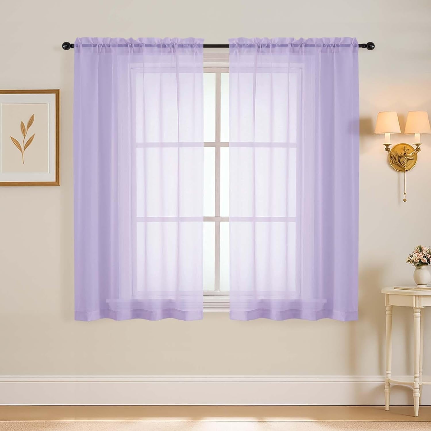 GEEHSA-Window Sheer Curtains 54 inch Length, Soft Airy Light Filtering ...