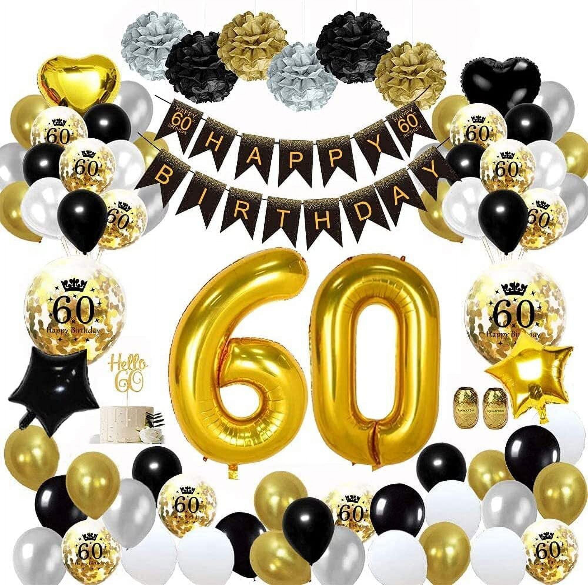 GEEKEO 60th Birthday Party Supplies, Black Gold Decorations for Men ...
