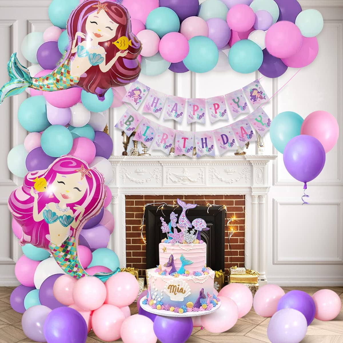 GEEKEO Mermaid Birthday Party Decorations, Mermaid Theme Pink Purple Balloon Arch Balloon with ...