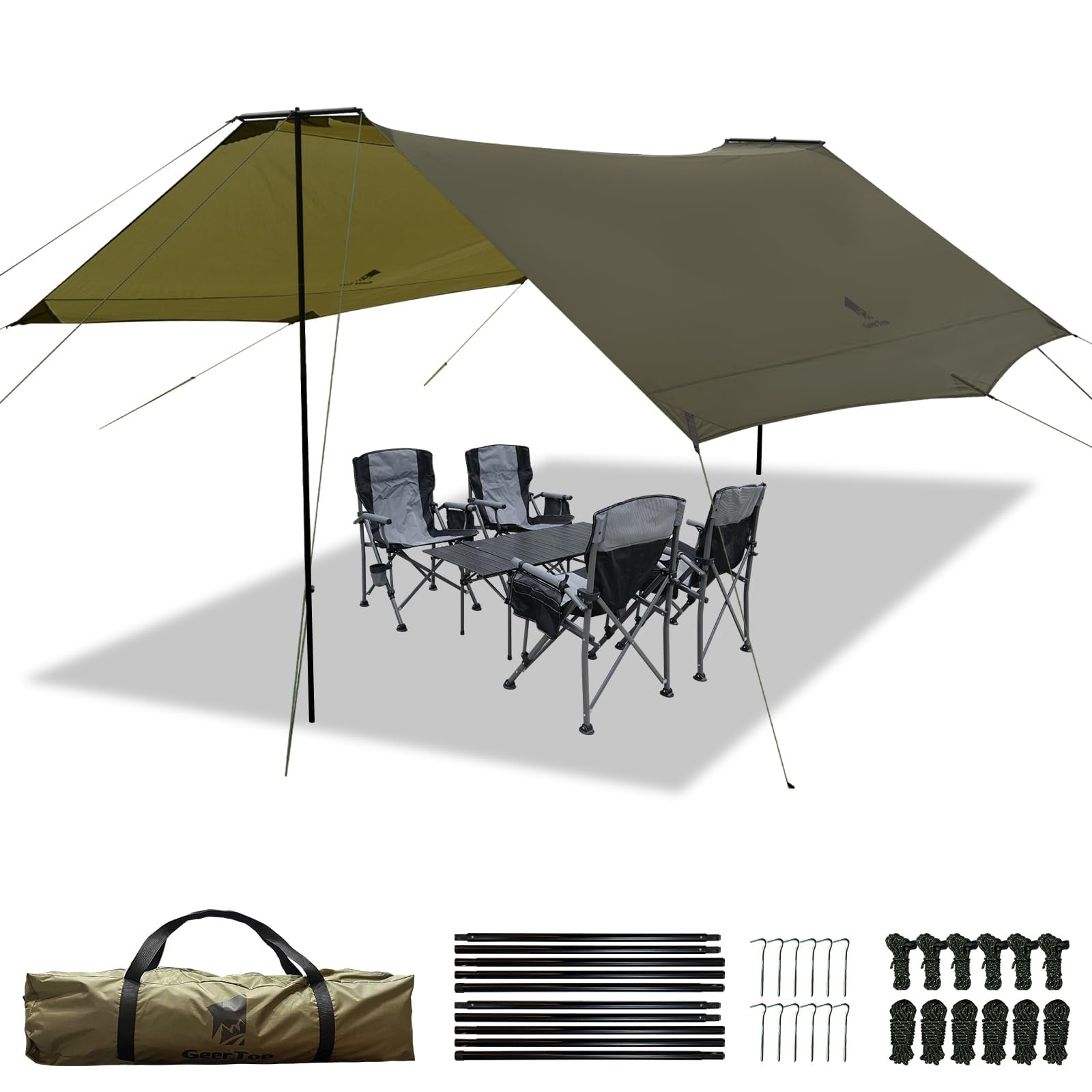 GEERTOP Camping Tarp with Poles, 14x12 ft Waterproof Tent Tarp Canopy ...
