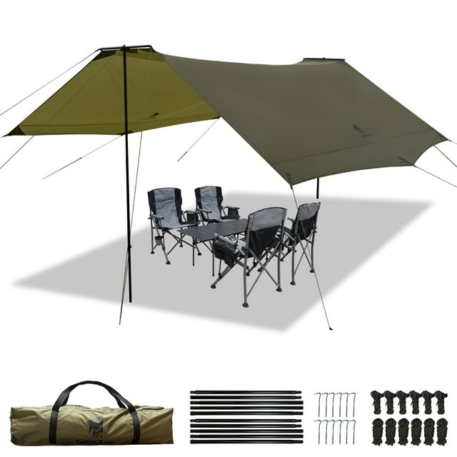 GEERTOP Camping Tarp with Poles, 14x12 ft Waterproof Tent Tarp Canopy ...
