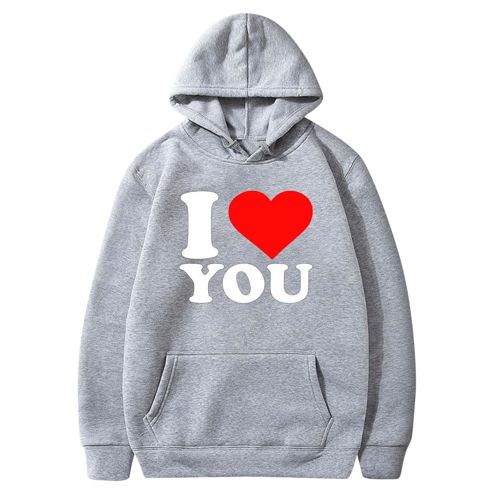 GEGNX Womens Fashion Valentine's Day Print Hooded Pullover Unisex Fleece Pocket Sweatershirt ...