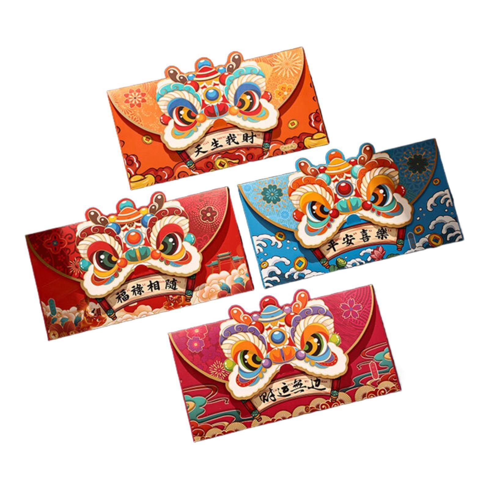 GEGNXA 4 Pack Chinese New Year Red Envelope 2025 Dragon 3 For Dragon ...