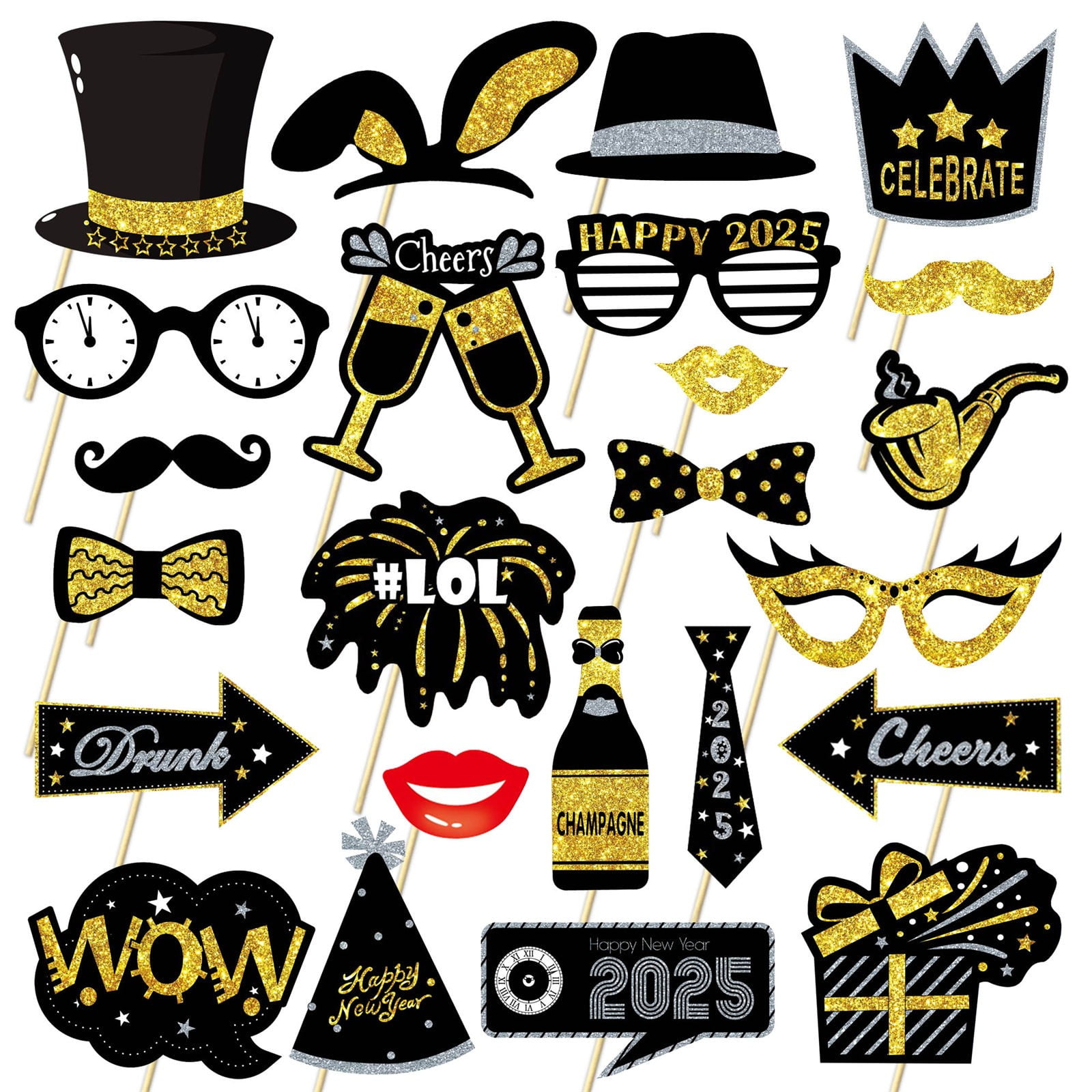 GEGNXA 53 Pieces Black Golden Photo Booth Props For Birthday Wedding ...