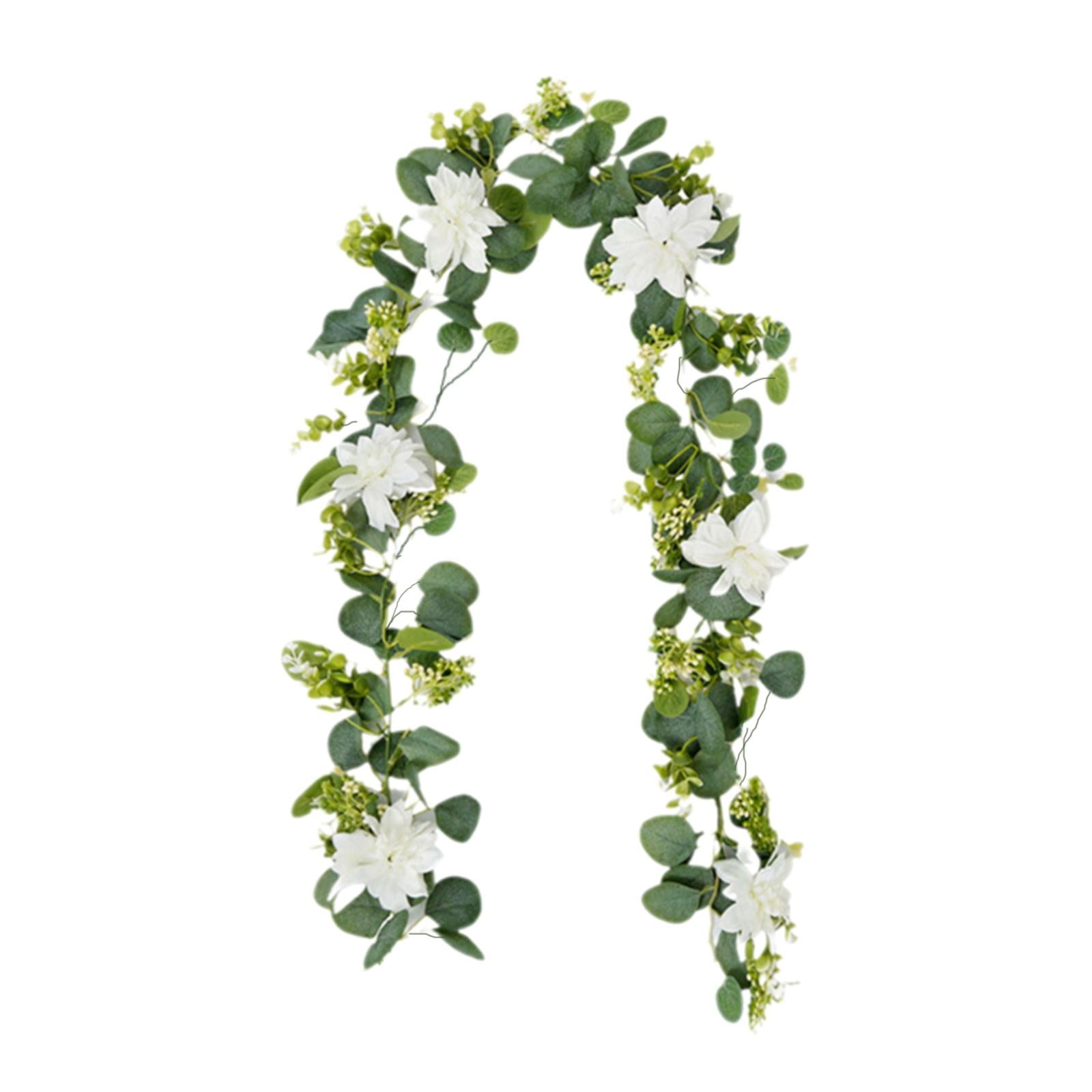 GEGNXA 6ft Artificial Garland With White Flowers Faux Greenery Garland ...