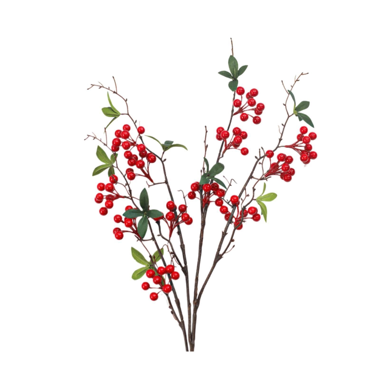 Clearance!Artificial Holly Berries Christmas Holly Berries Stems For ...