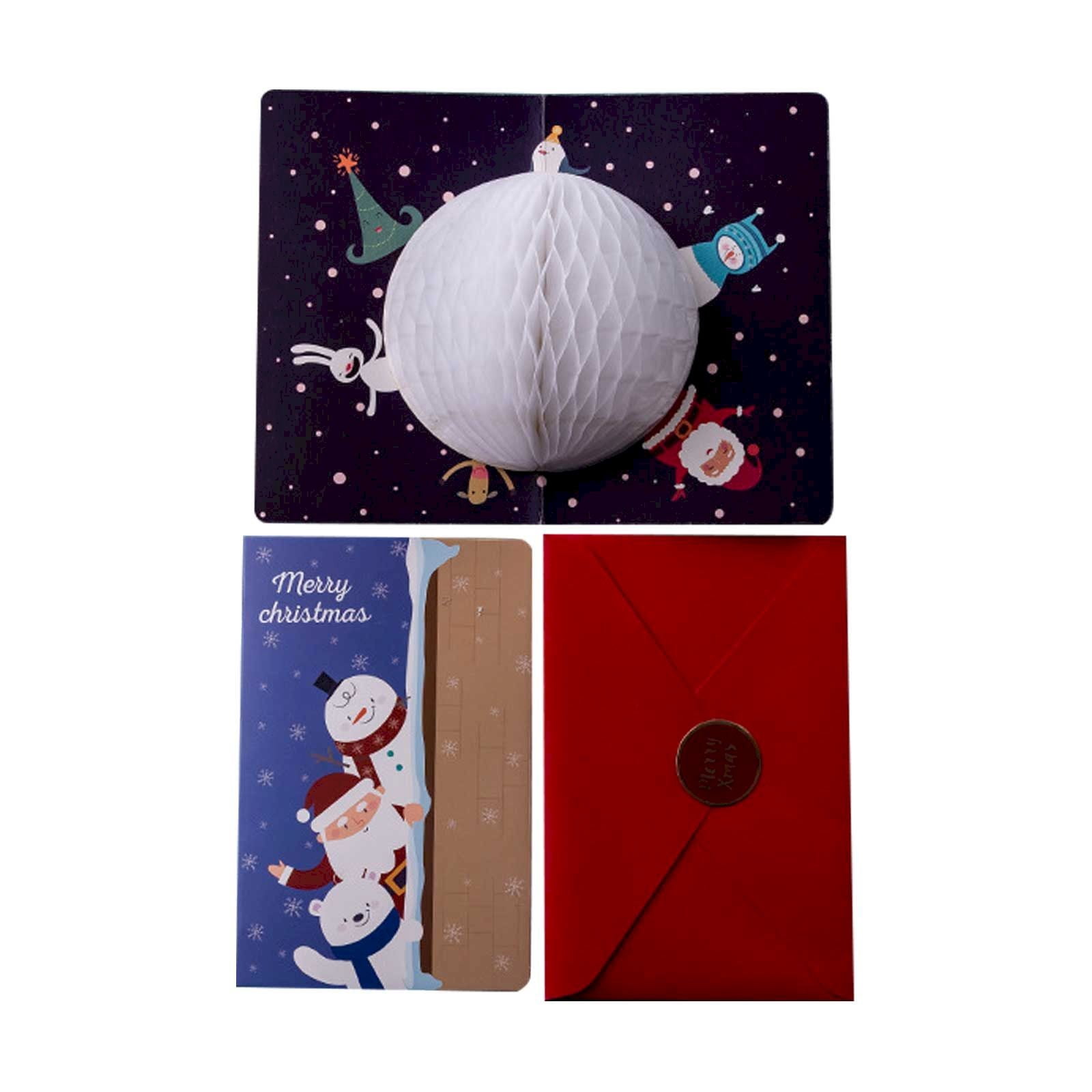 GEGNXA Honeycomb Christmas Cards With Stickers Santa Christmas Tree ...