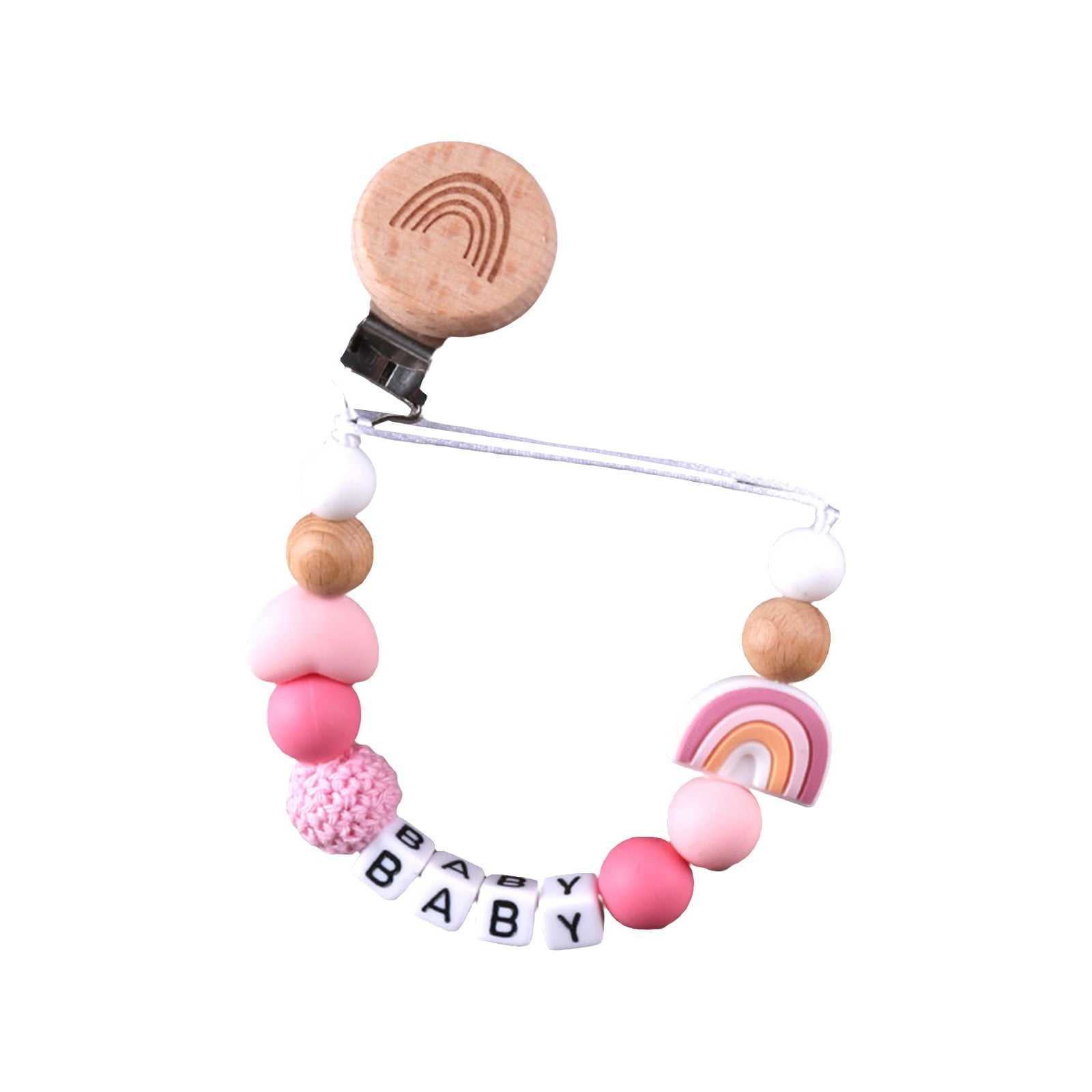 GEGNXA Rainbow Beechs Wood Clip Comfort Pacifier Chain Baby Silicone ...