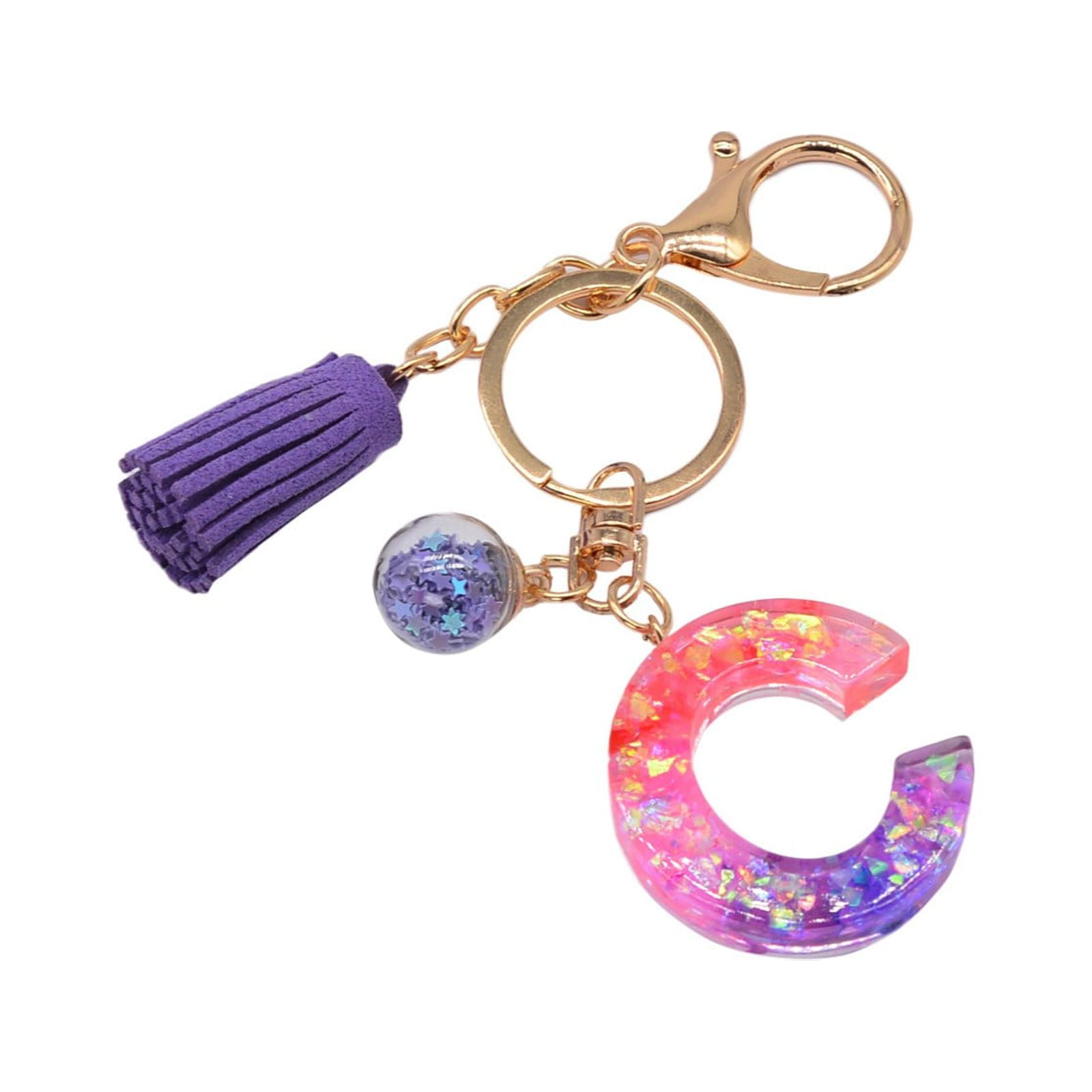 GEGNXA Resin Glittering Letter Keychain, Color Stitching Stitching ...