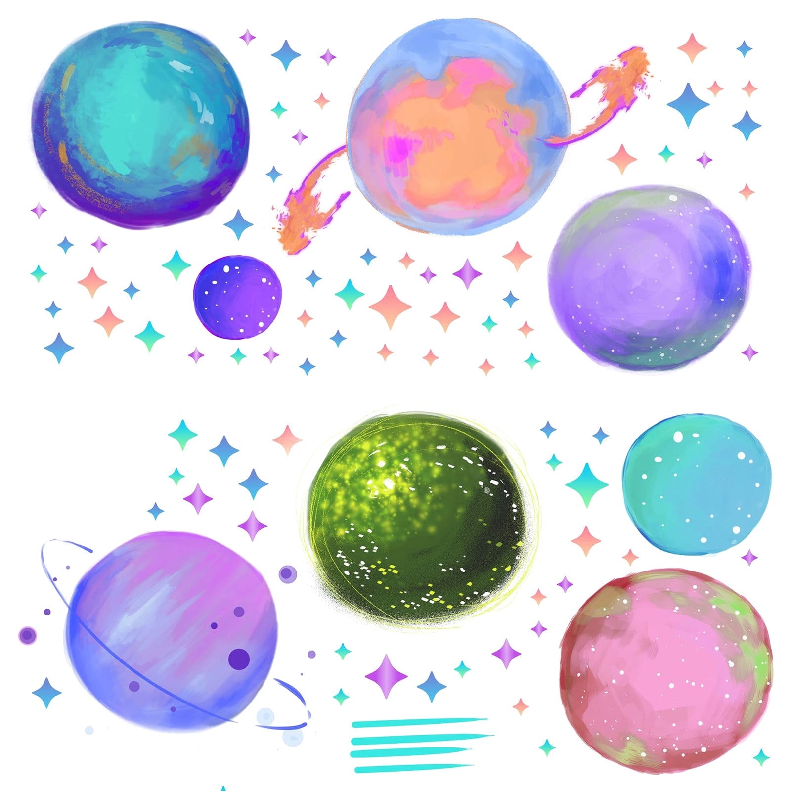 Clearance!Space Planet Wall Decals Boy Room Wall Stickers Kids Bedroom ...