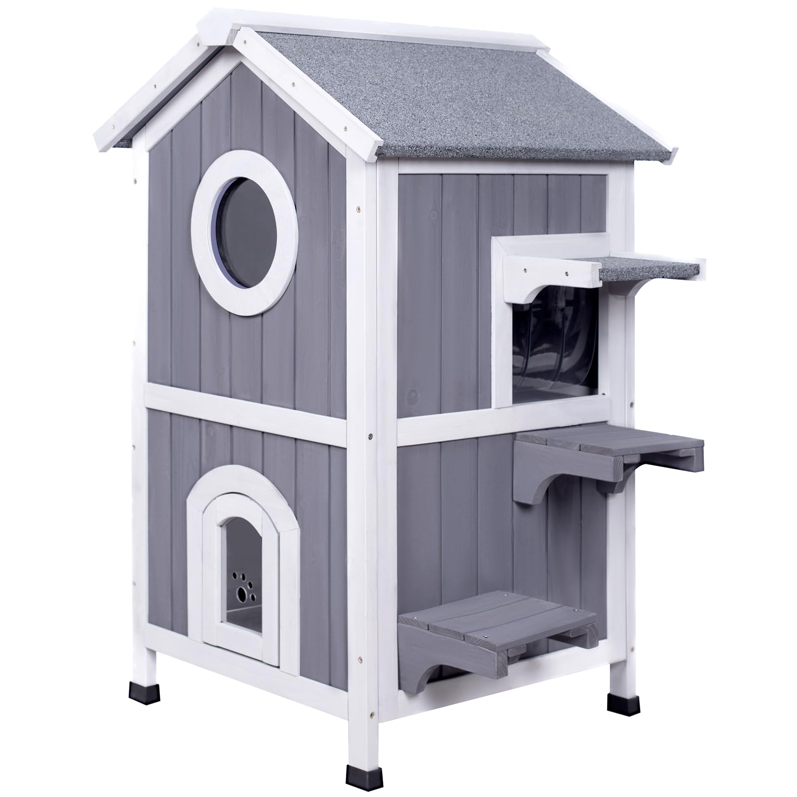 GEGURI Outdoor Cat House Weatherproof, Wooden Two-Story Feral Cat ...