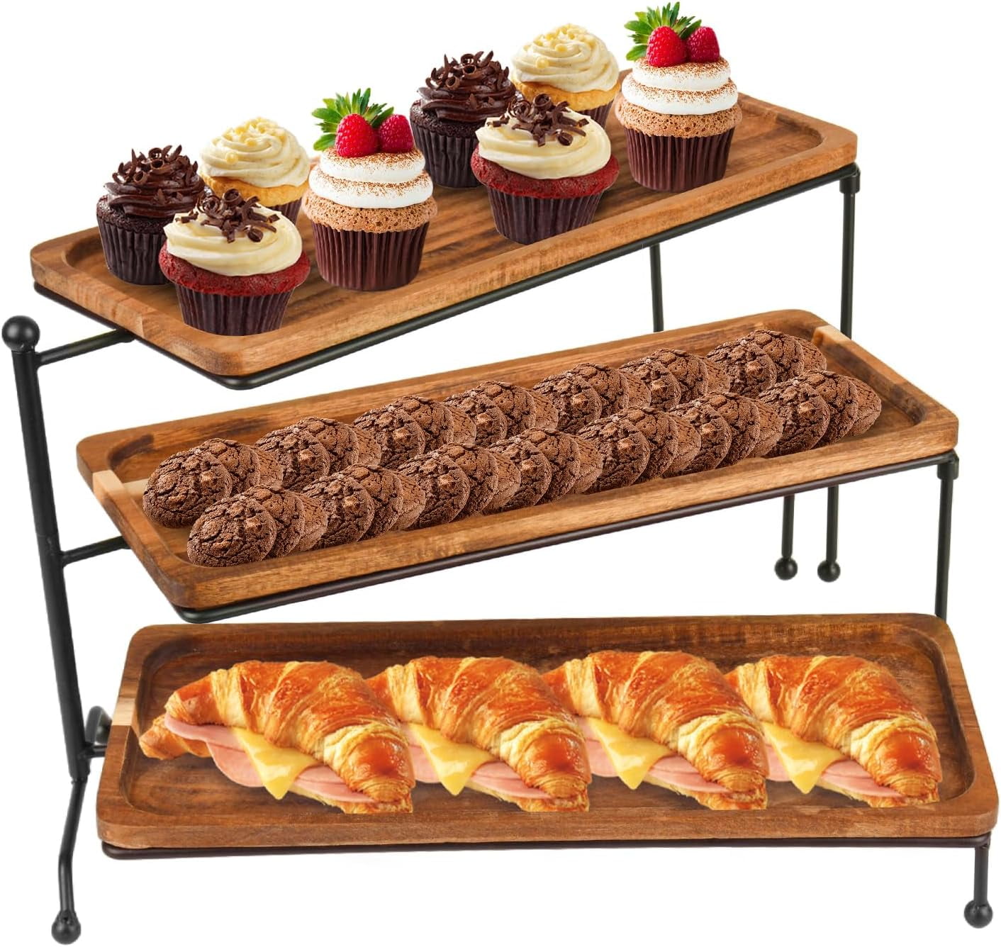 3 Tier Serving Tray, 15" x 6.1" Large Cupcake Stand, Rotatable Serving Platters and Trays ...