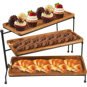 Acacia Wood Glass Cake Stand | Versatile Serving Tray & Cheese Board ...