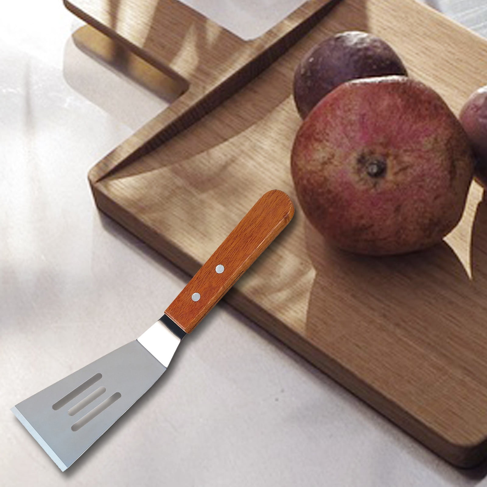 GEHGWP Wooden Handle Stainless Steel Small Frying Spatula Leak Spatula ...