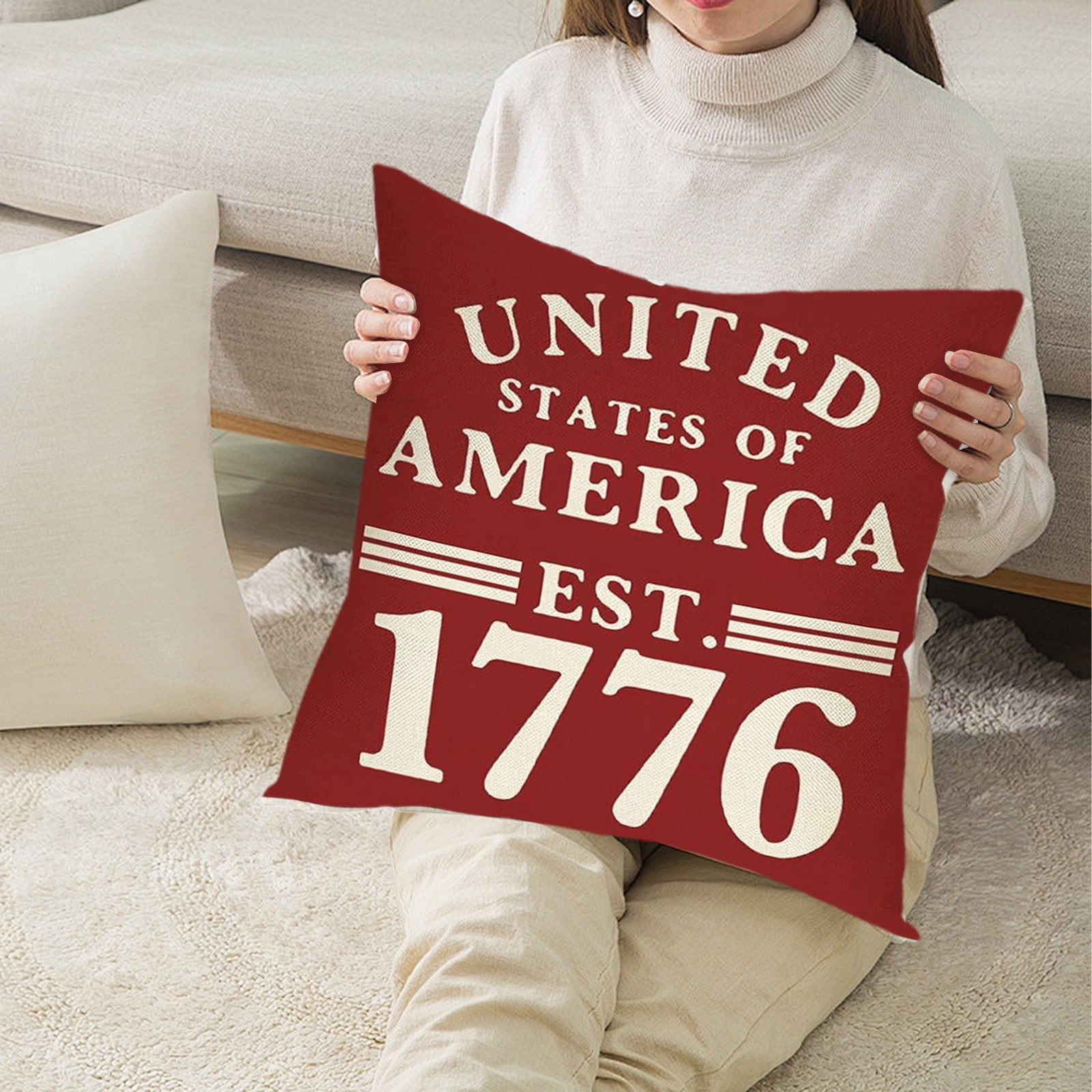 GEIJLPH Clearance! Patriotic Independence Day Square Linen Pillow 18x18 ...